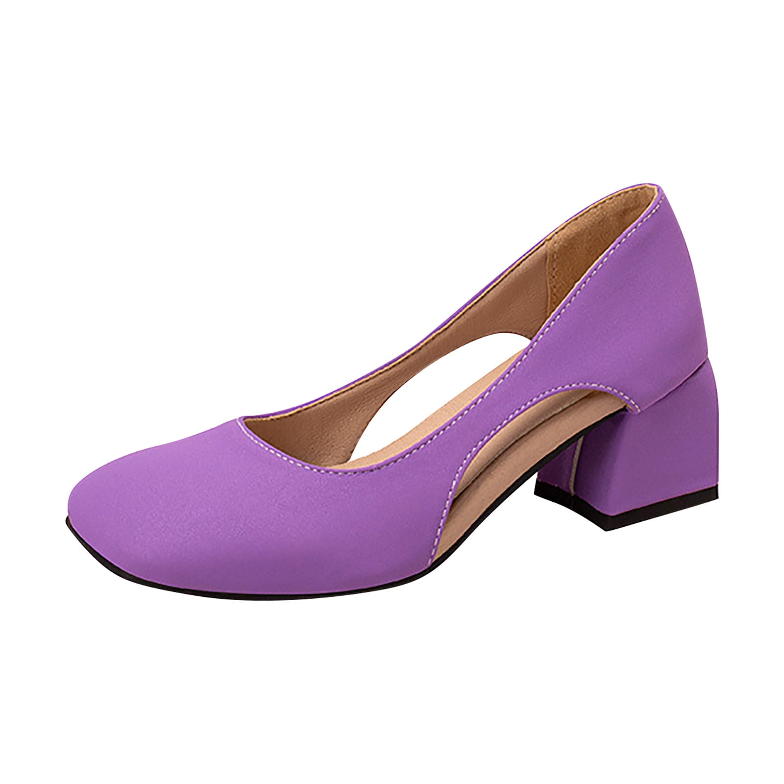 hopeusnice Women's Cut Out Block Heel Pumps Closed Toe Dress Shoes ...