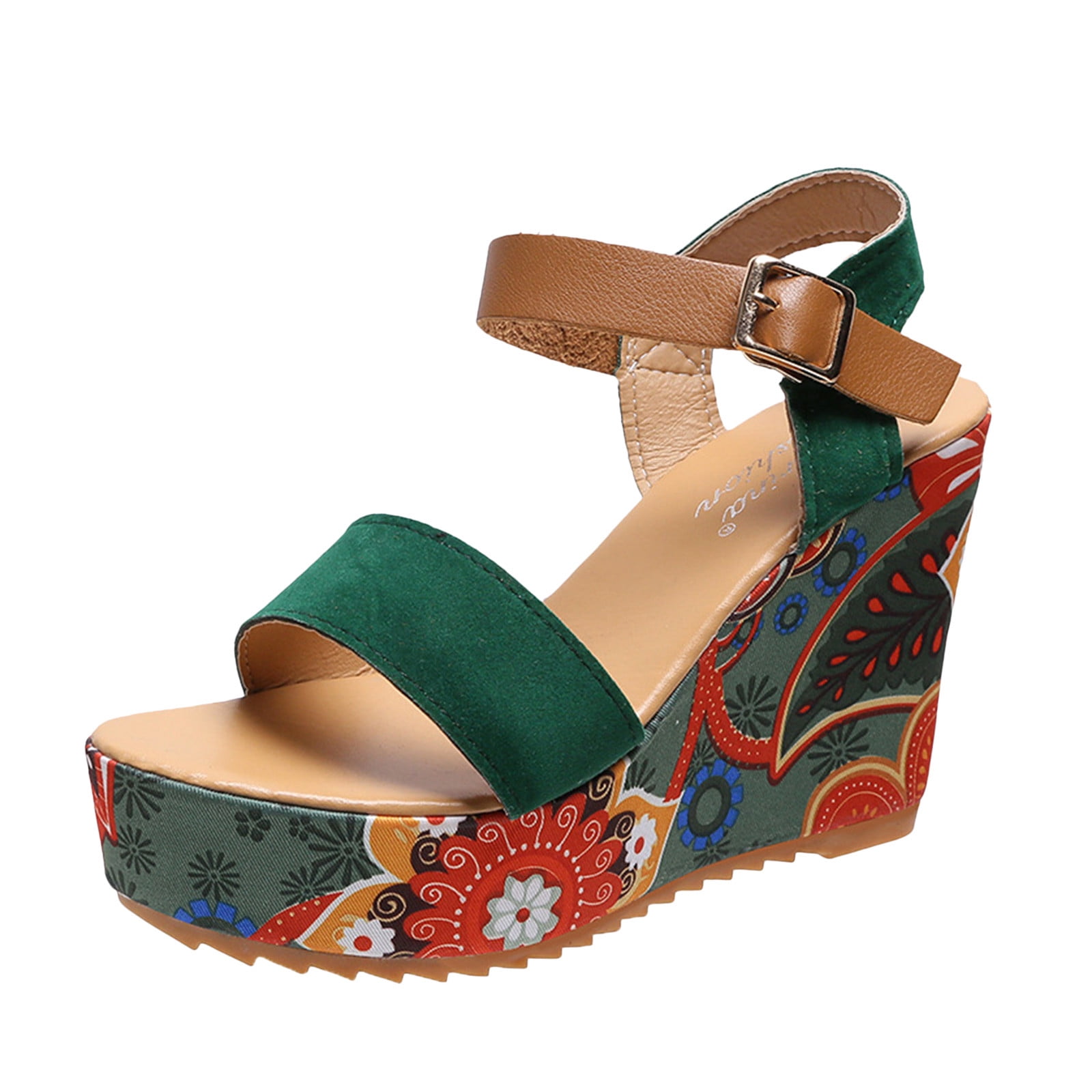 hopeusnice Clearance Women's Floral Wedge Sandals Ankle Strap Buckle ...