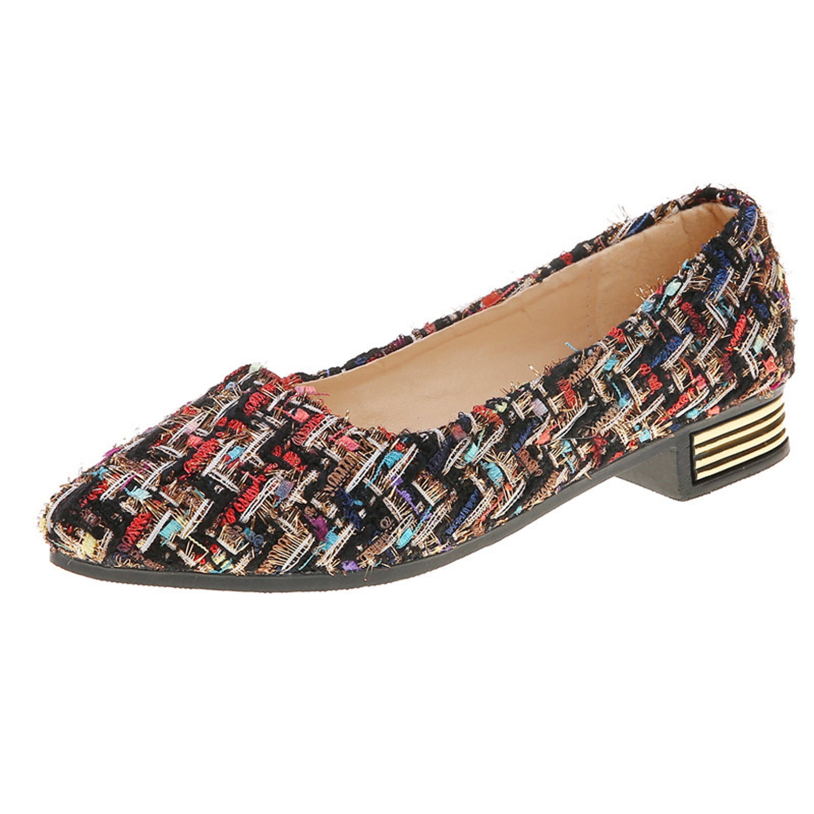 hopeusnice Women's Tweed Low Heel Flats Slip On Shoes Comfortable ...