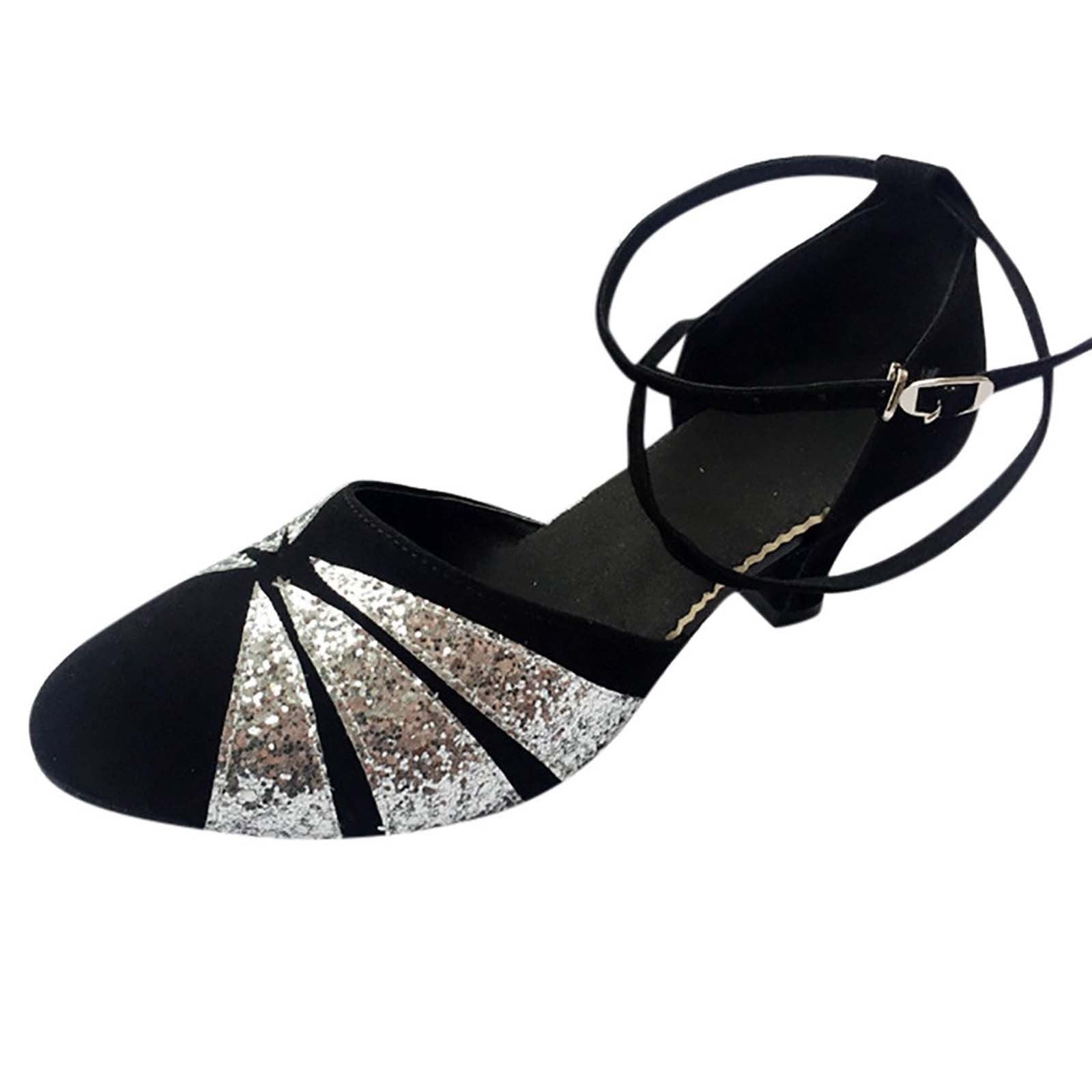 hopeusnice Womens Glitter Latin Dance Shoes Closed Toe Ankle Cross ...