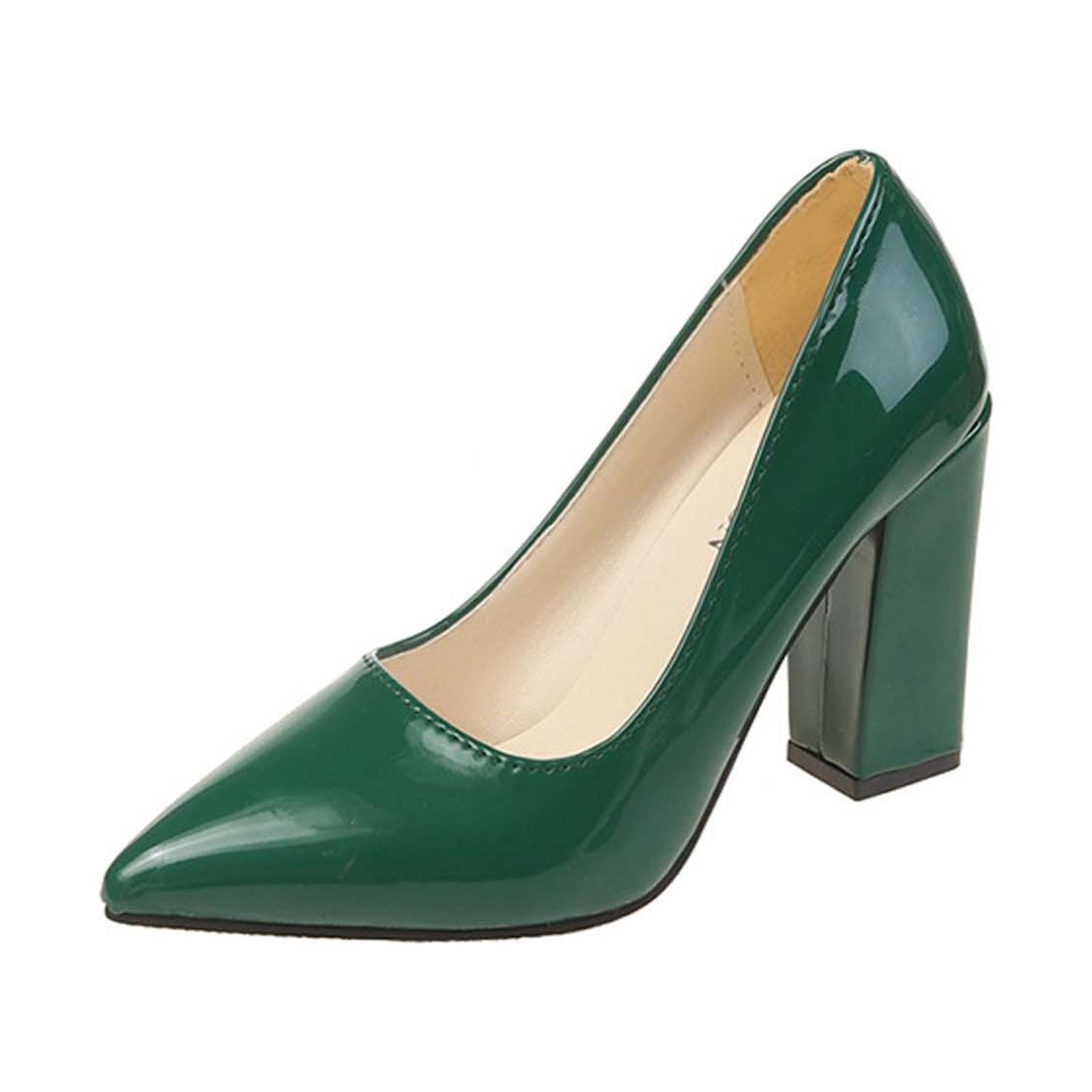hopeusnice Womens Heeled Pumps Classic Pointed Toe Chunky High Heels ...