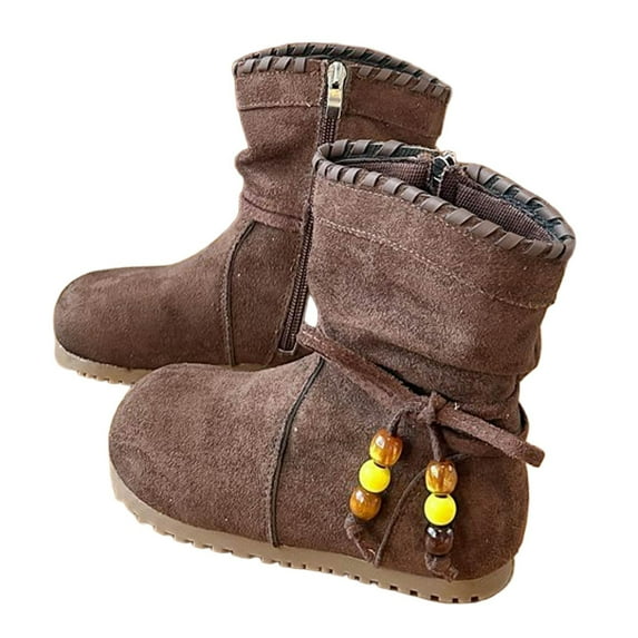 hopeusnice Kids Short Boots Bow Detail Zip Closure Fuzzy Texture ...