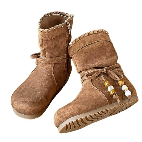 hopeusnice Kids Short Boots Bow Detail Zip Closure Fuzzy Texture ...