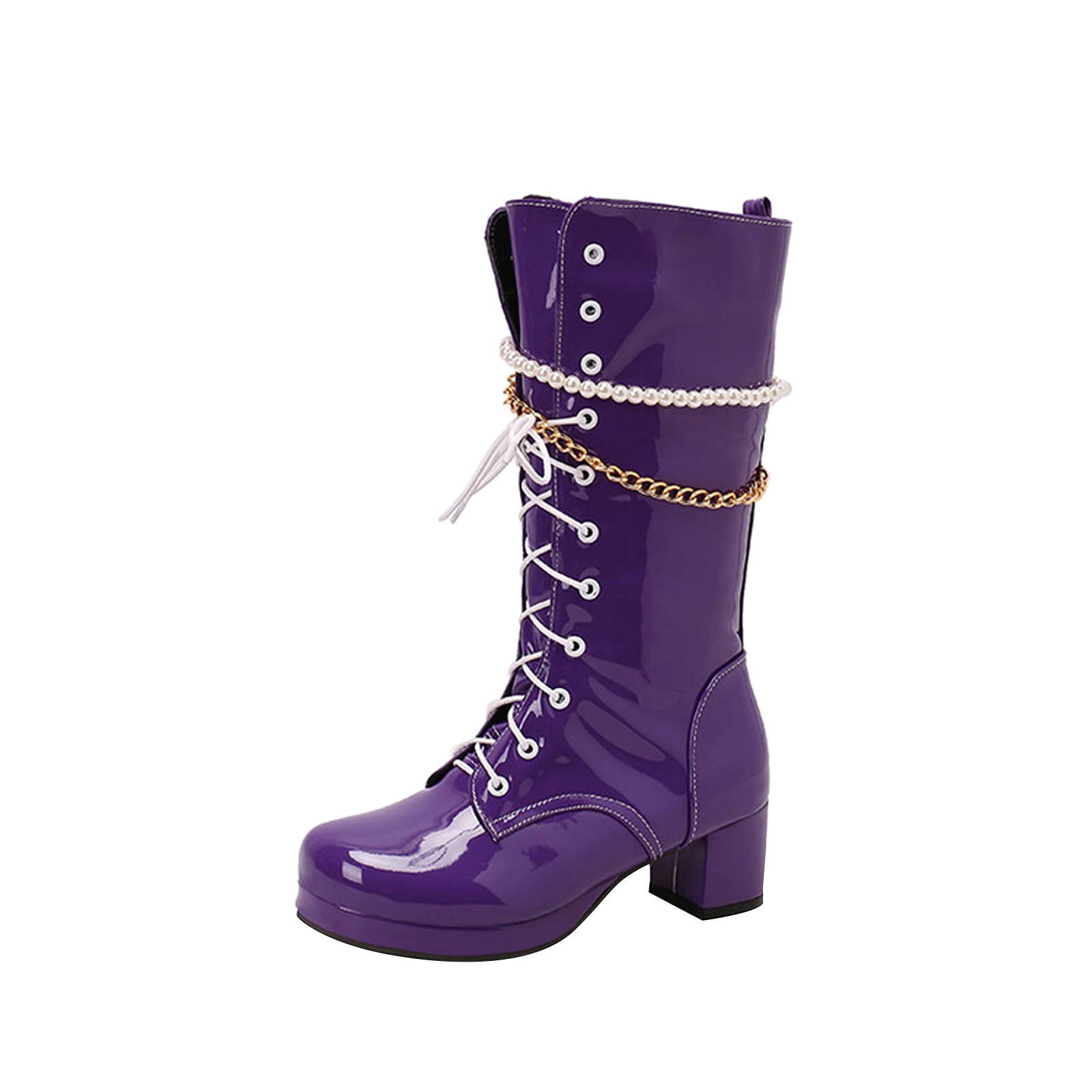 hopeusnice Knee High Boots for Women Mid Calf Boots Chunky Block Heels ...