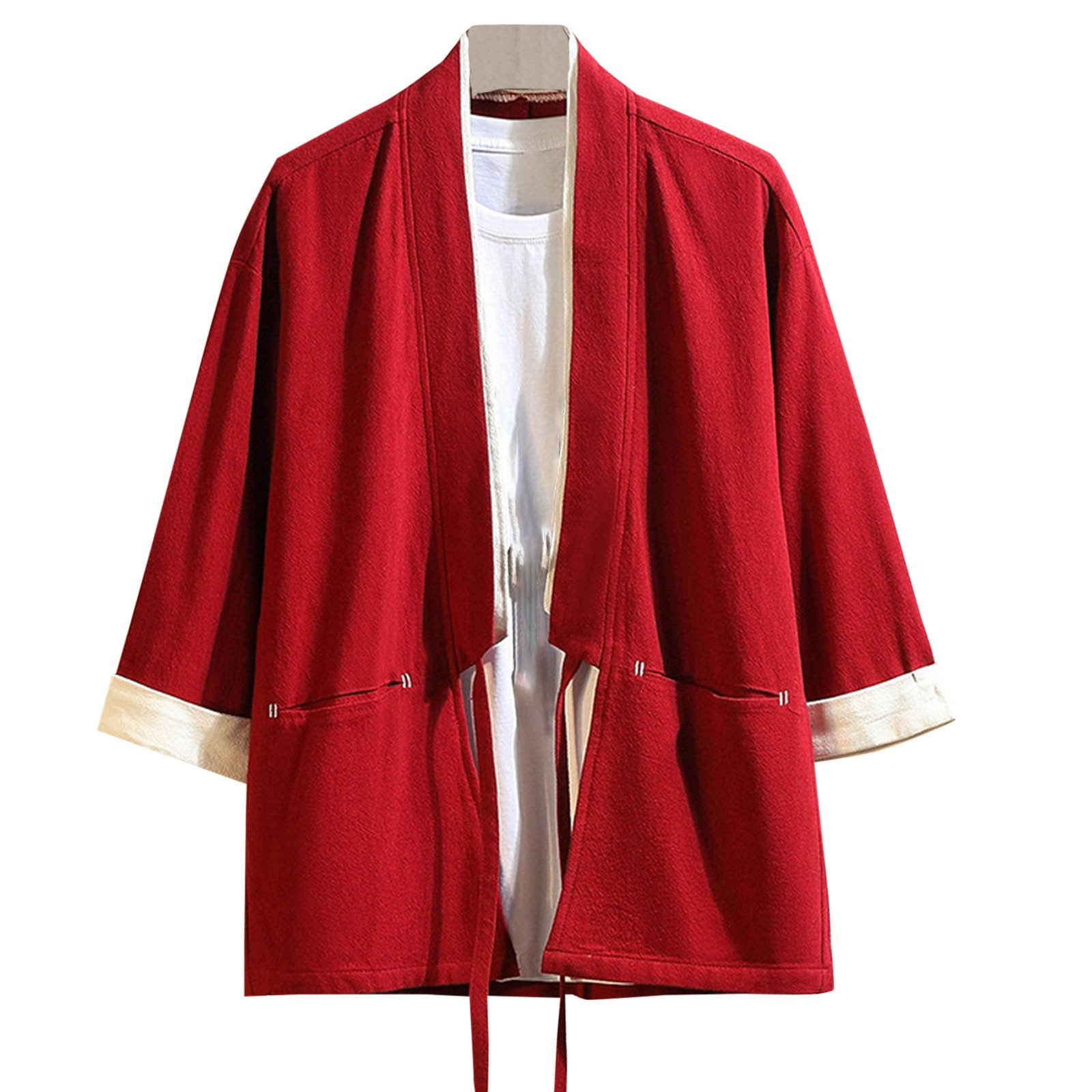 hopeusnice Men's Cardigan Japanese Traditional Yukata Loose Fit 3/4 ...