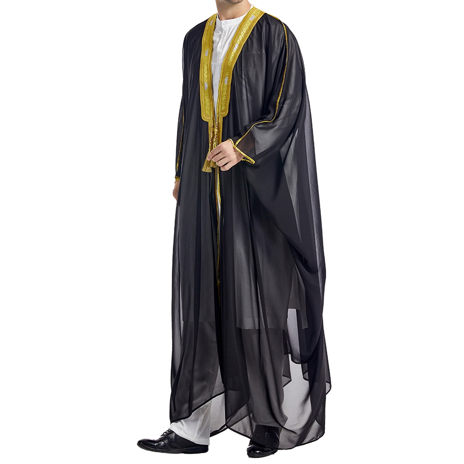 hopeusnice Men's Muslim Jubba Thobe Long Sleeve White Embroired Robe ...