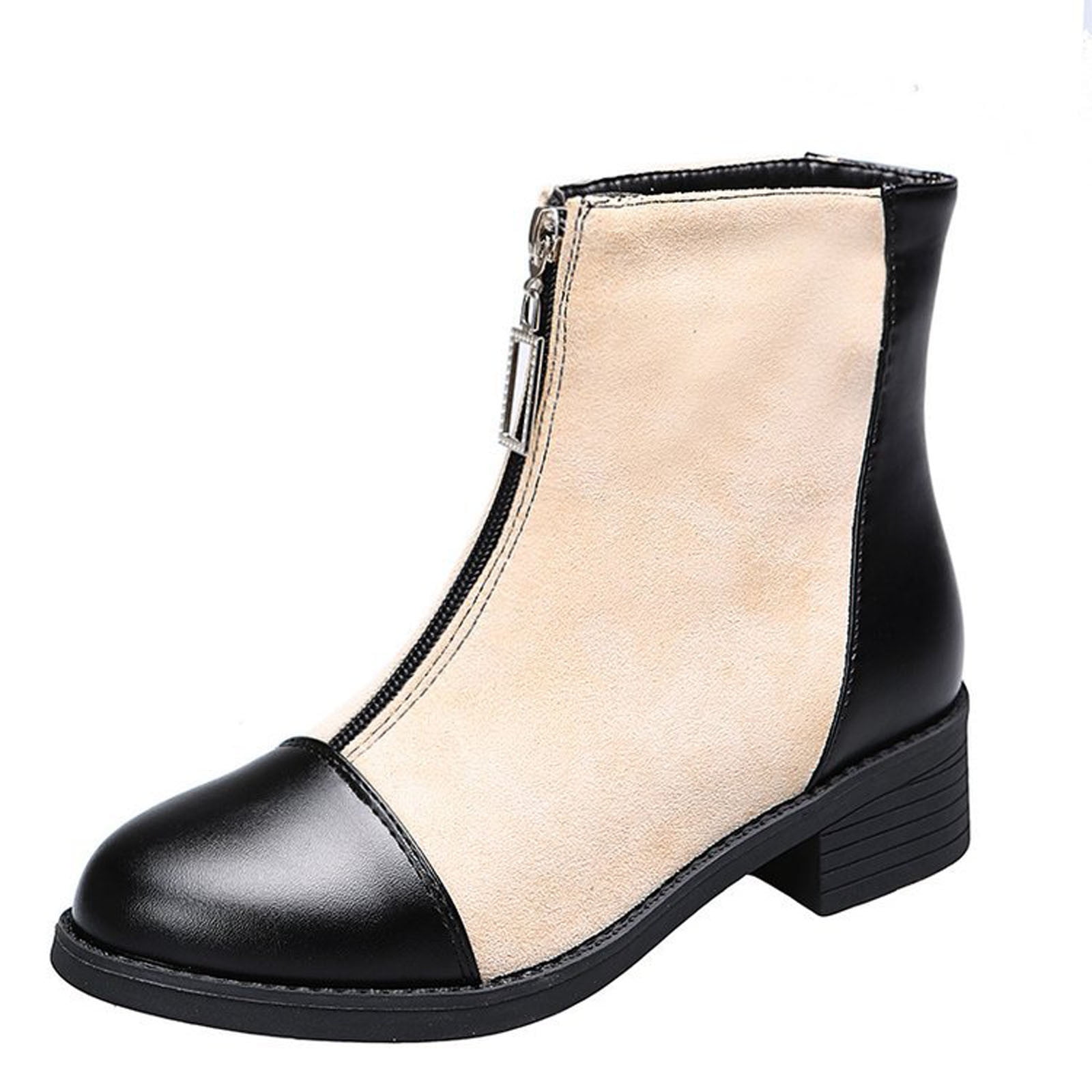 hopeusnice Women's Ankle Boots Suede Leather Zipper Low Heel Boots ...