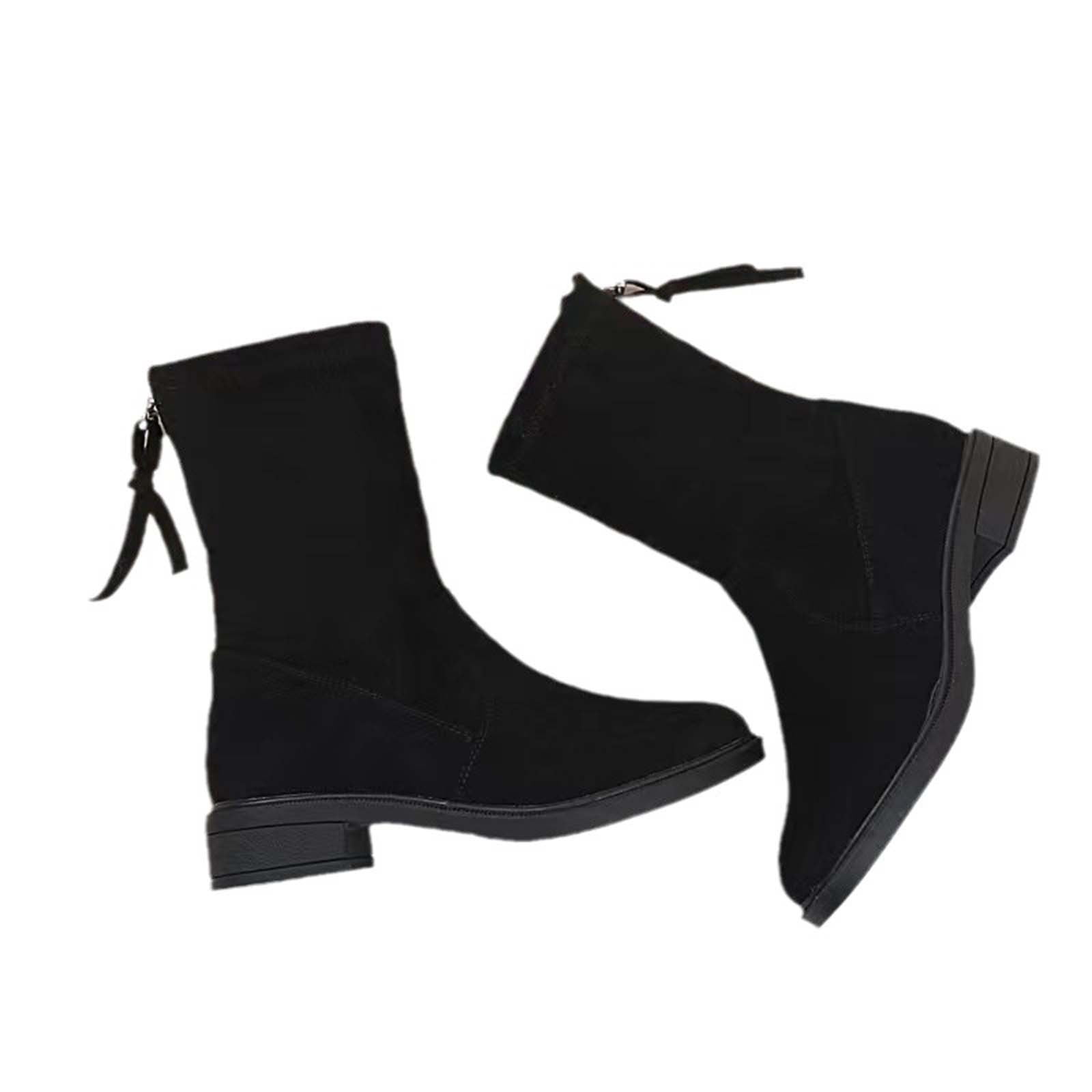 hopeusnice Women's Fall Winter Ankle Boots Suede Mid Calf Zipper Pull ...
