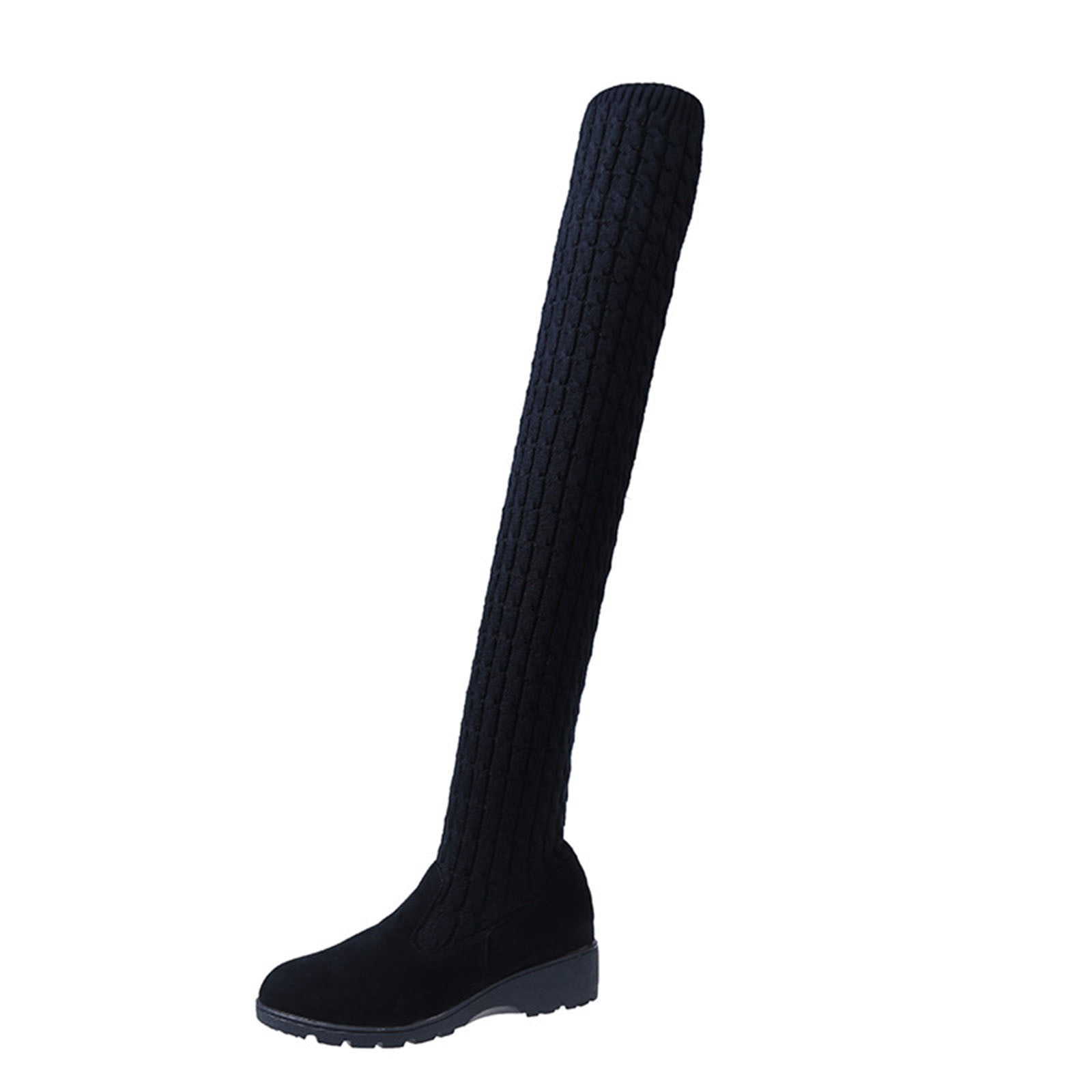 hopeusnice Women's Over The Knee Boots Winter Warm Knitted Suede Thigh ...