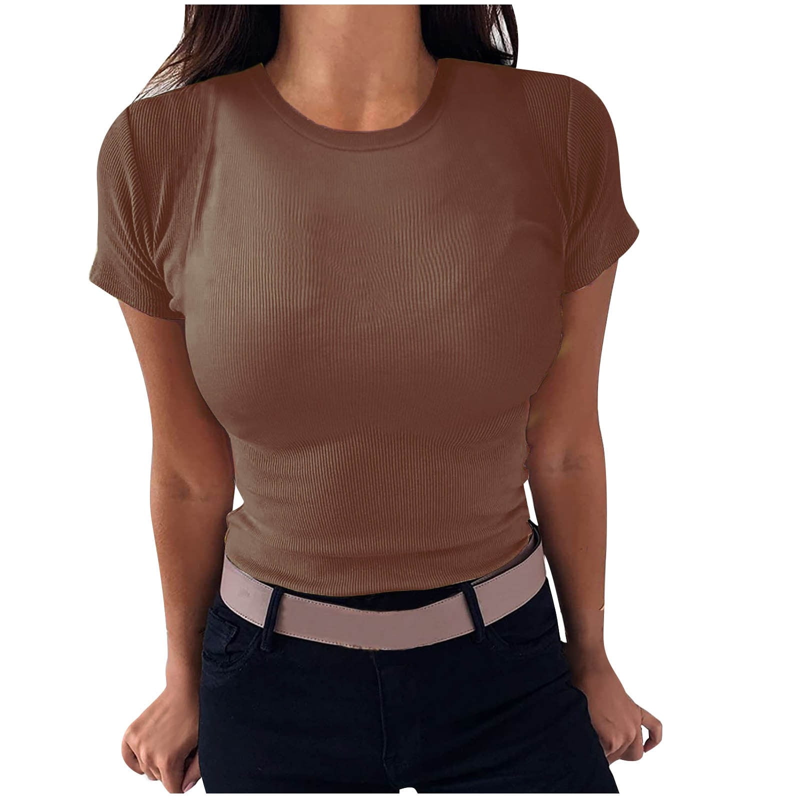 hopeusnice Women's Short Sleeve Fashion Solid Color Tunic Round Neck T ...