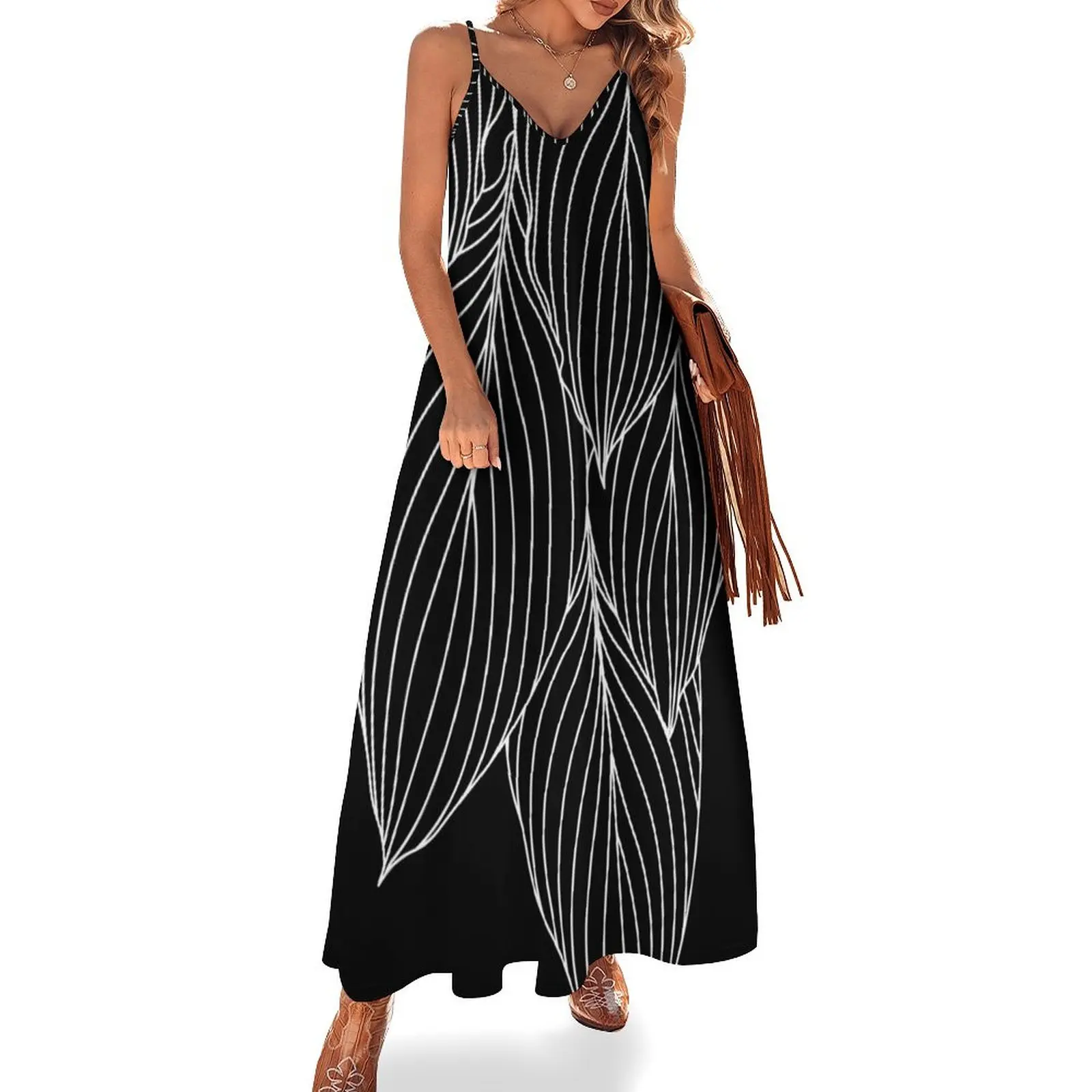hosta leaves - white and black Sleeveless Dress Summer skirt summer ...