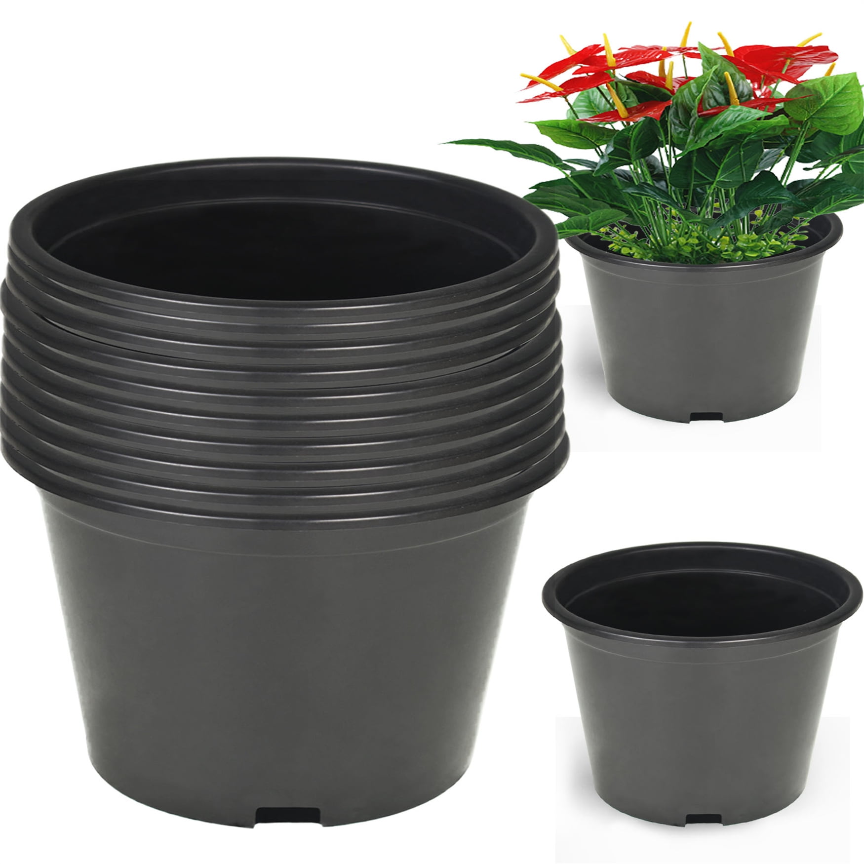 hostic Plant Nursery Pot 10-Pack 2 Gallon Short Plastic Garden Planter ...