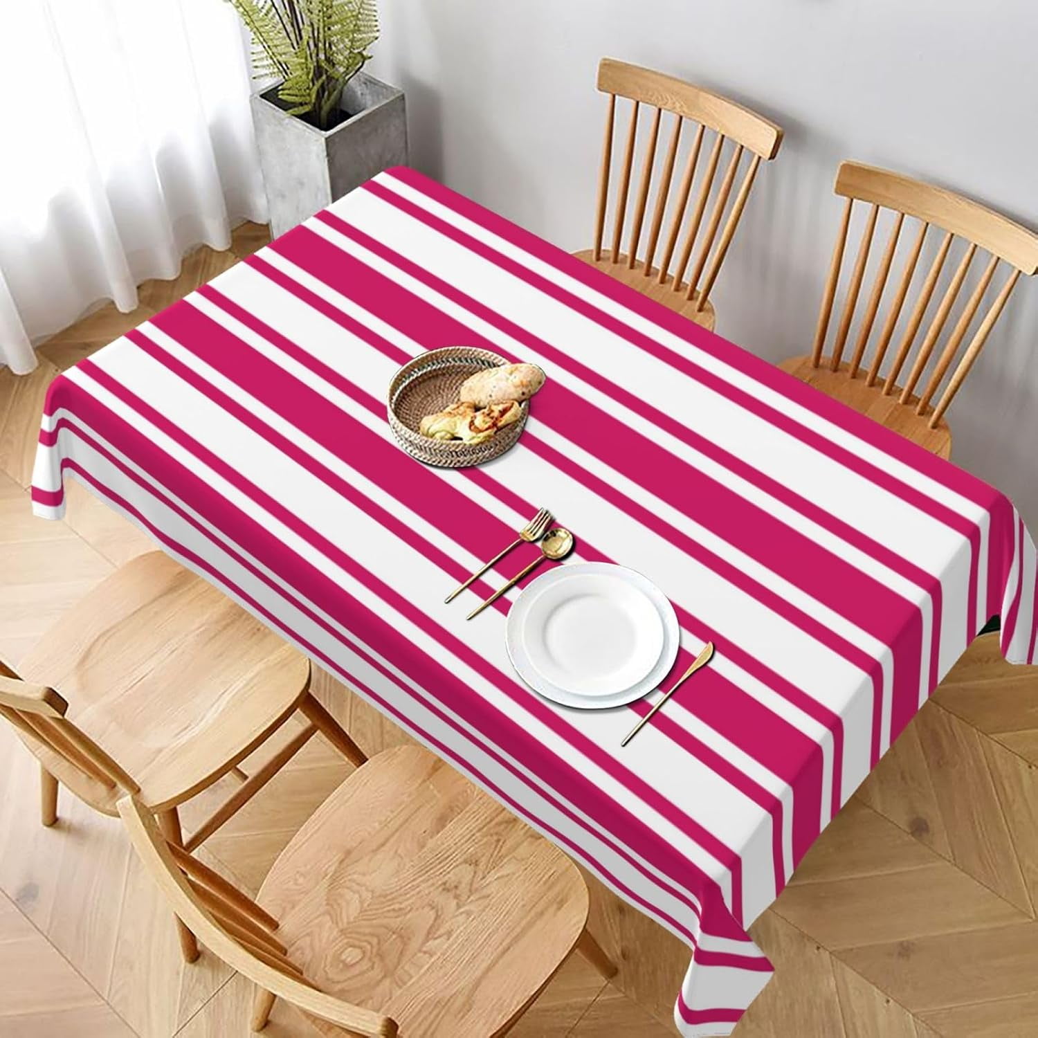 hot Pink and White Candy Stripes Rectangle Table Cloth Soft Washable ...