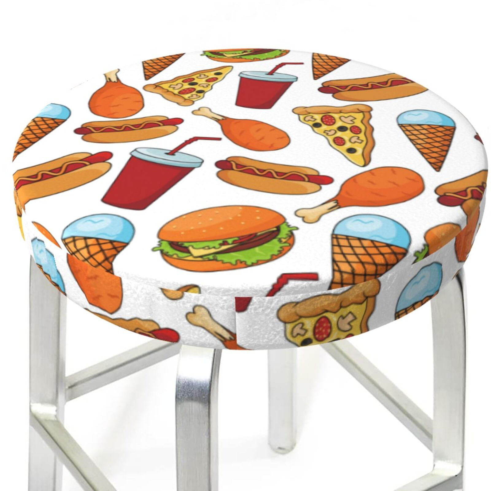 hot dog burger Round Bar Stool Seat Covers, Elastic Round Chair Cover ...