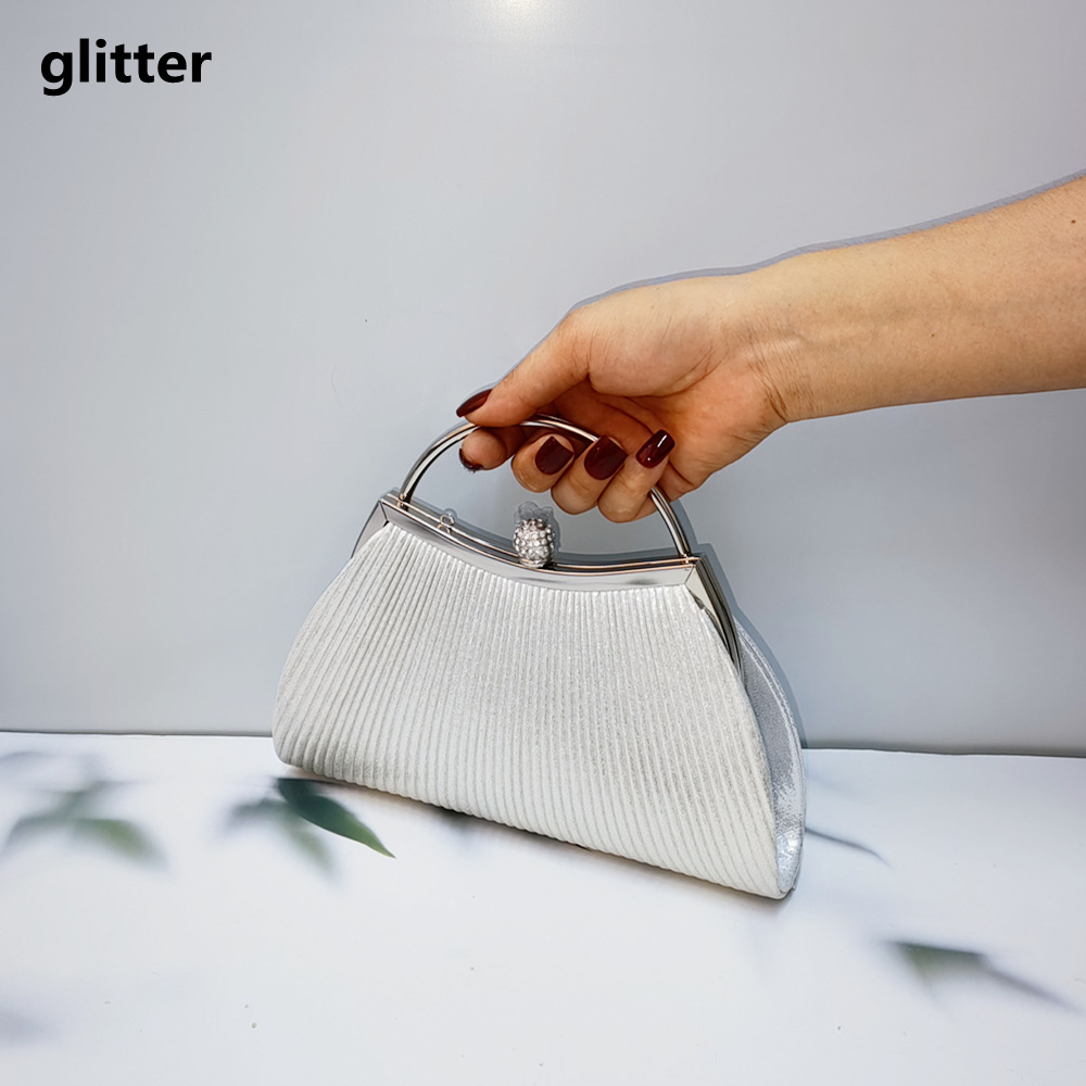 hot hardware portable clip bag pleated slung dinner bag bride socialite ...