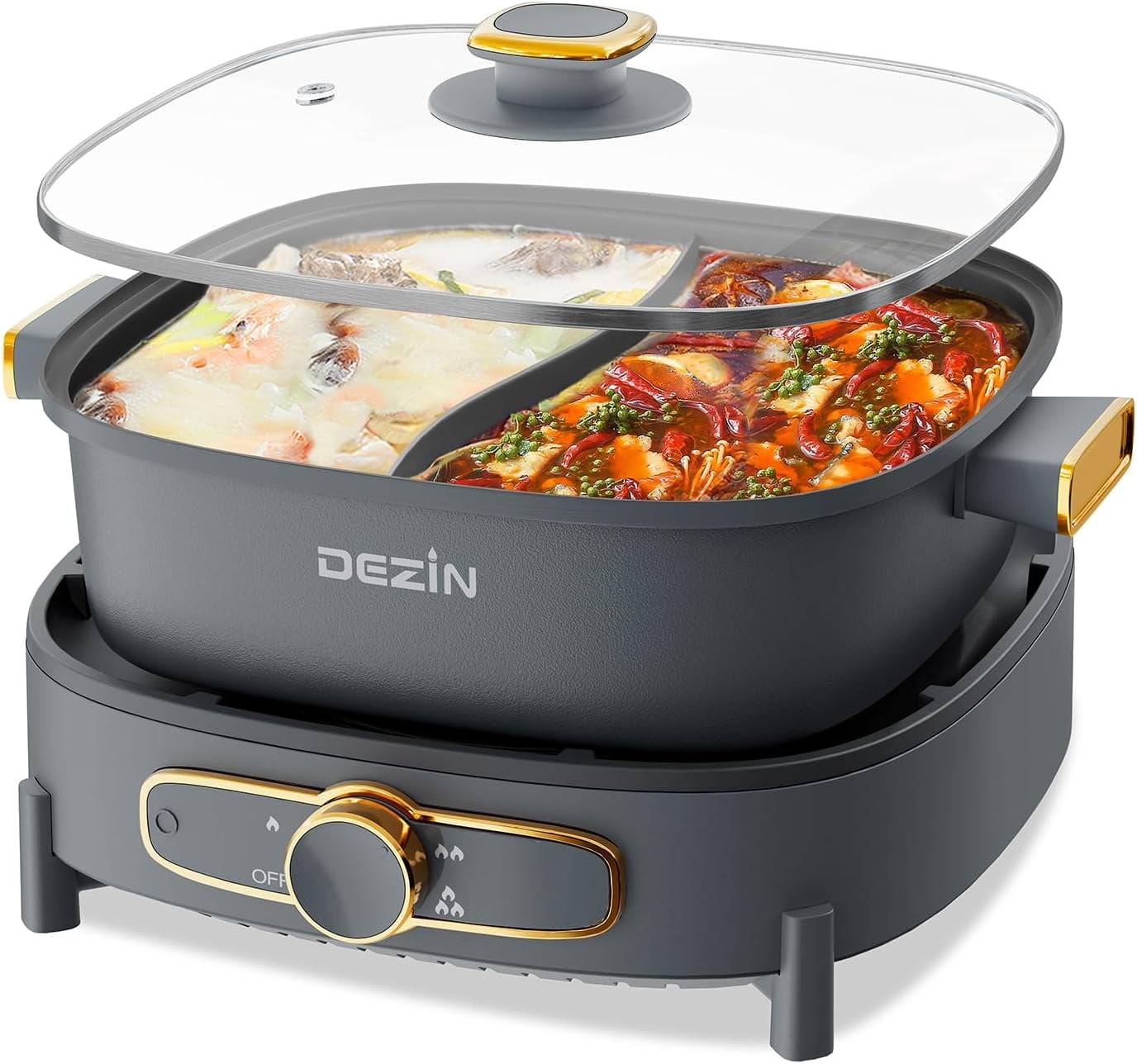 **hot pot electric with divider, 5.5l double-flavor electric shabu ...