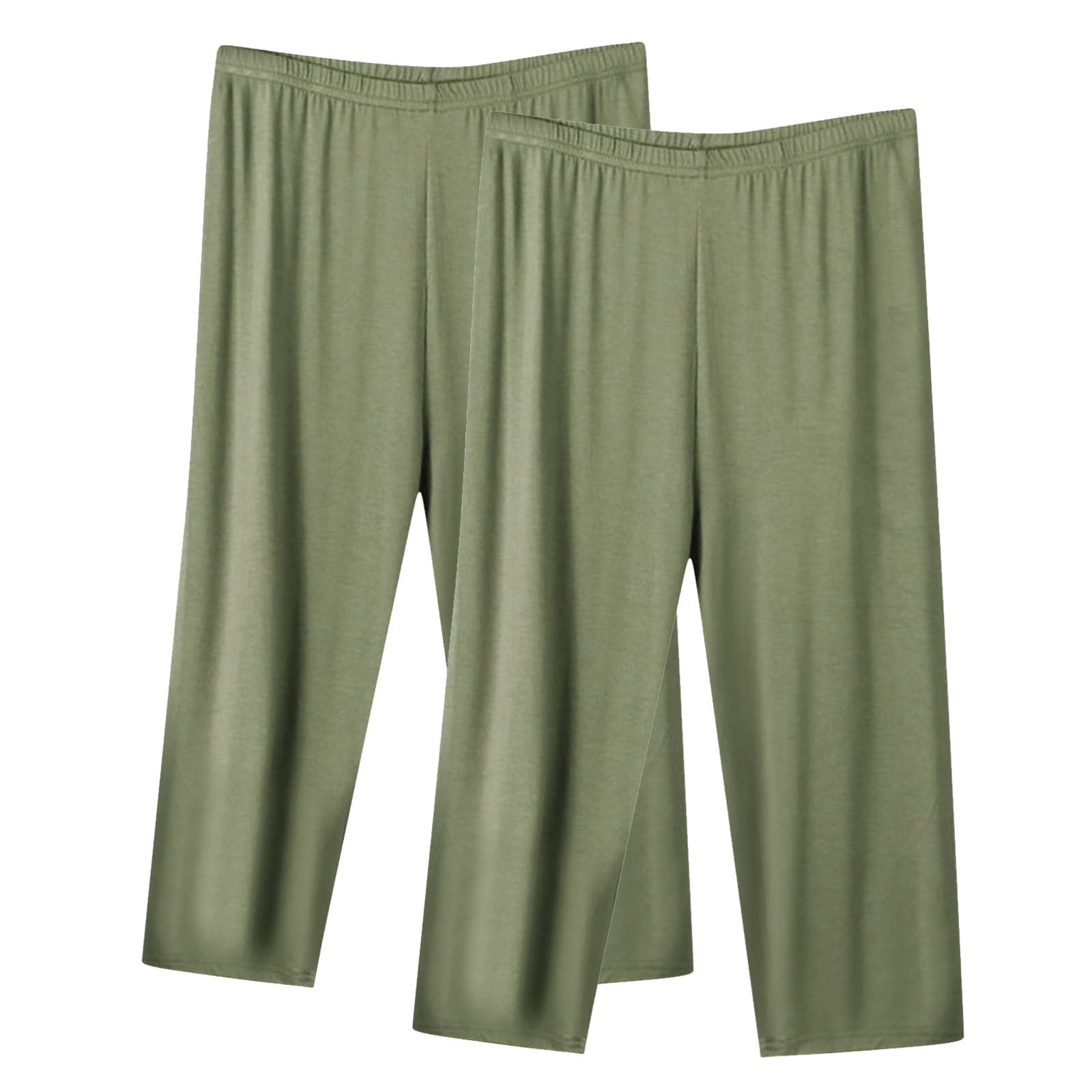 hotojiny 2 Pack Womens Capri Pajama Pants Wide Leg Elastic Waisted ...