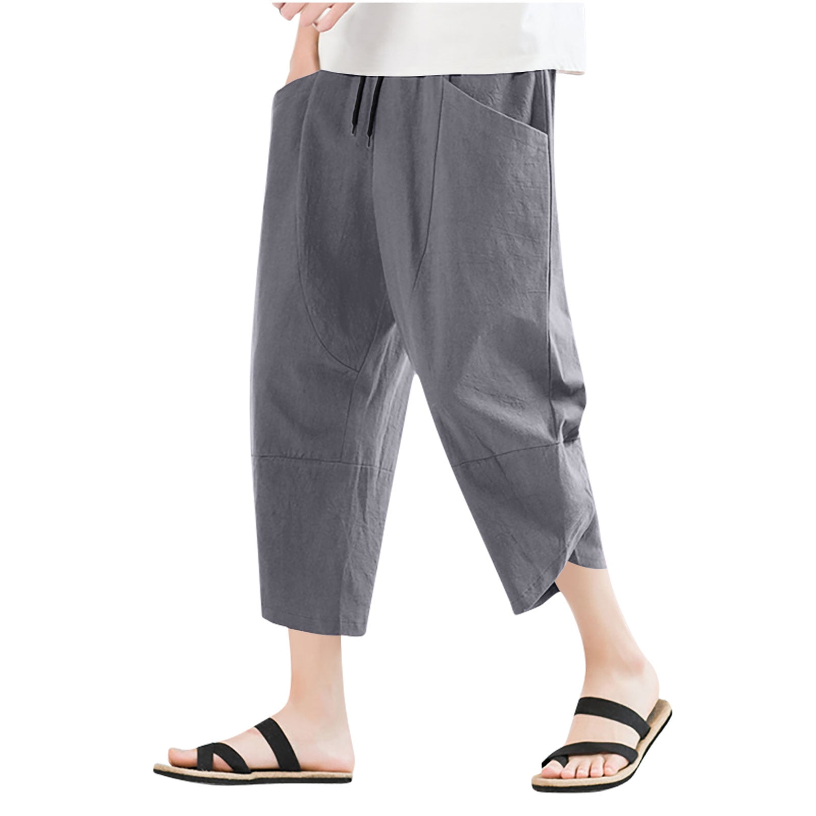 hotojiny Big and Tall Mens Harem Capri Pants Baggy Loose 3/4 Long ...