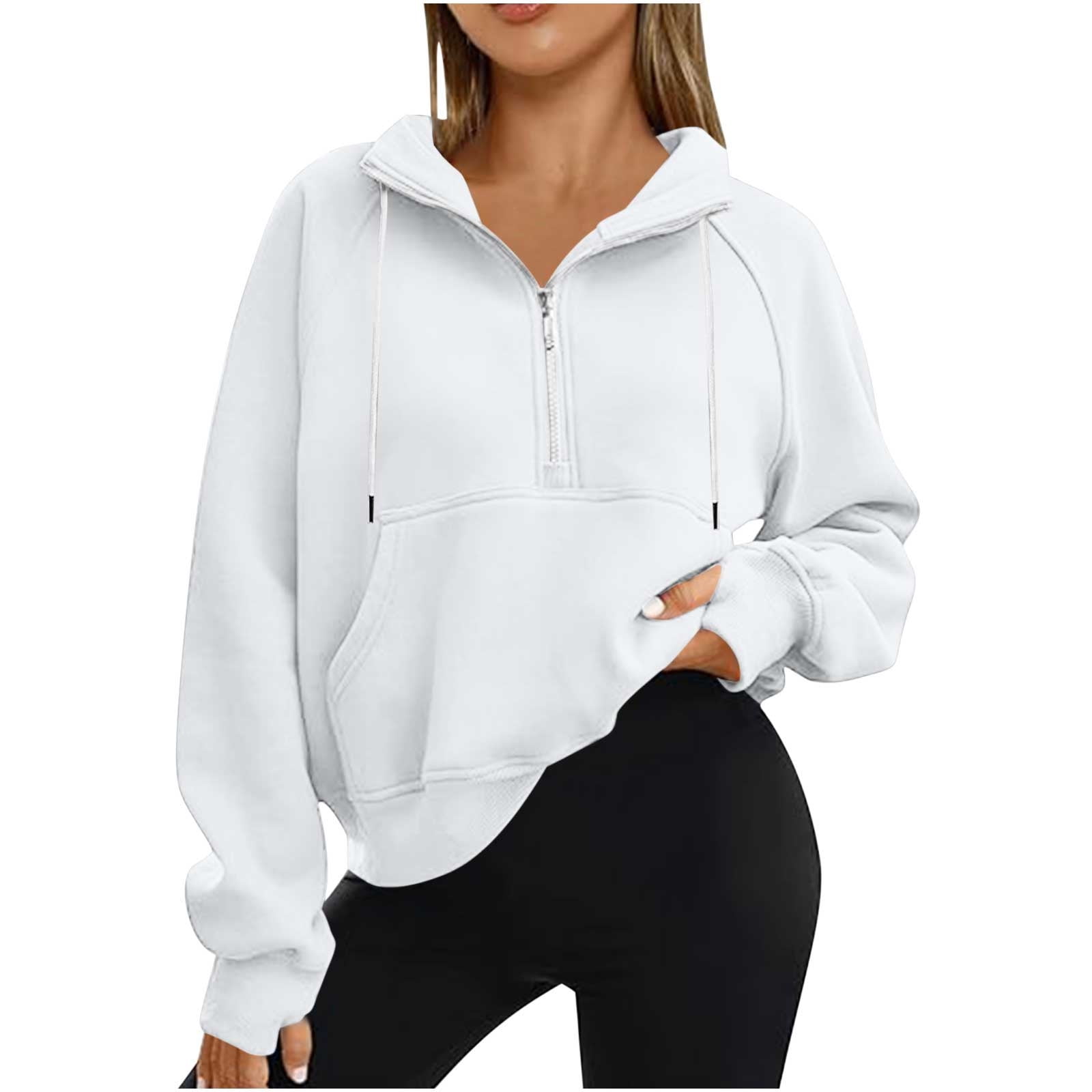 hotojiny Cropped Hoodies Sweatshirt for Women Casual Quarter Zip Long ...