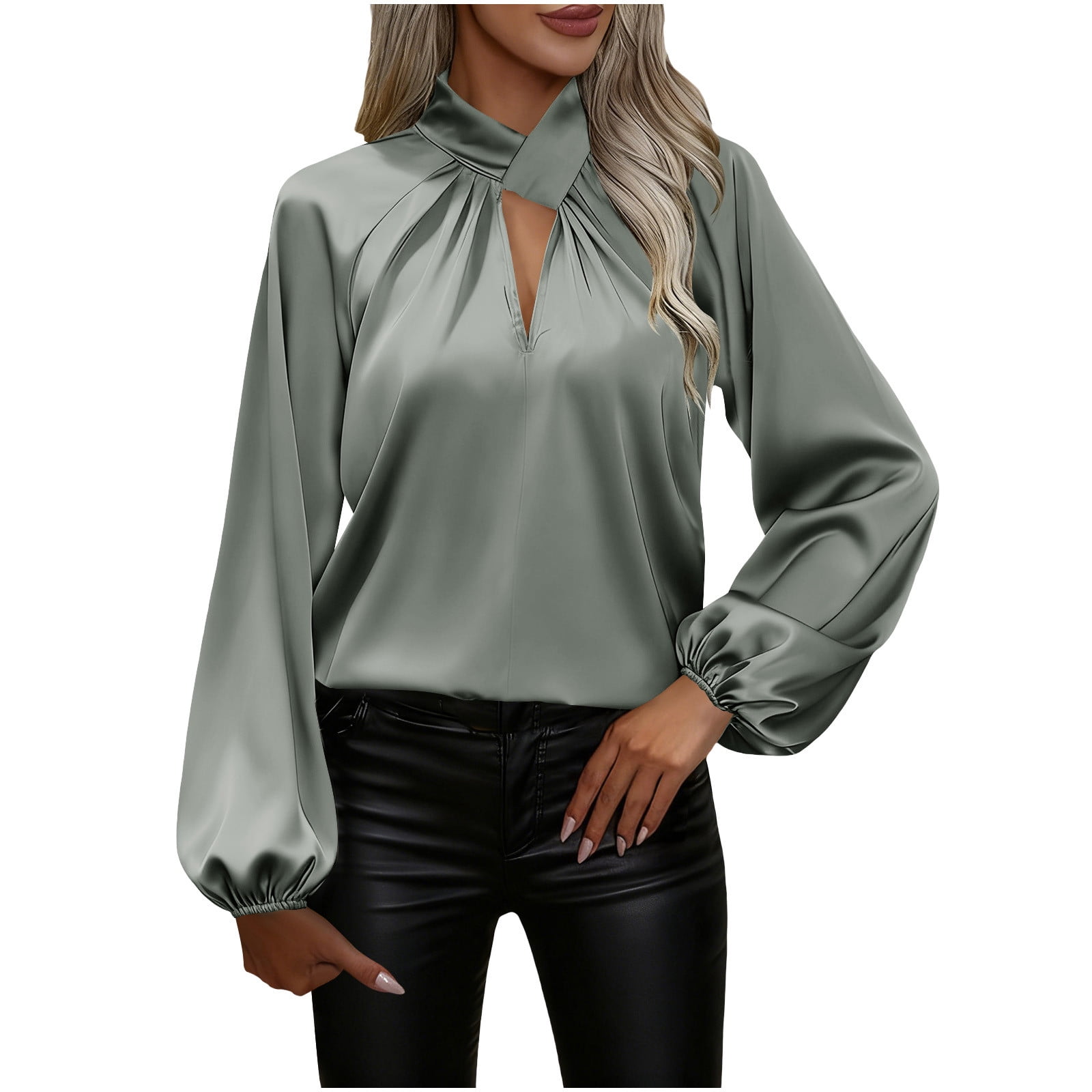 hotojiny Dressy Tops for Women Office Work Lantern Long Sleeve Shirts ...