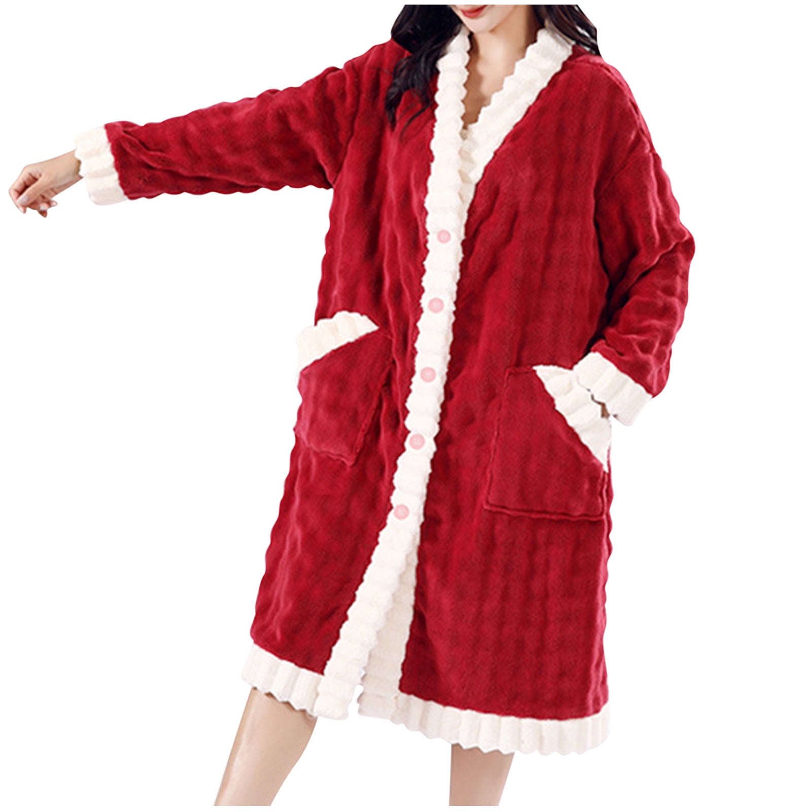 hotojiny Fuzzy Plush Robe for Women Fleece Warm Lounge Bathrobe Soft ...