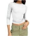 hotojiny Going out Tops for Women Crew Neck 3/4 Sleeve Ruched Basic Tee ...