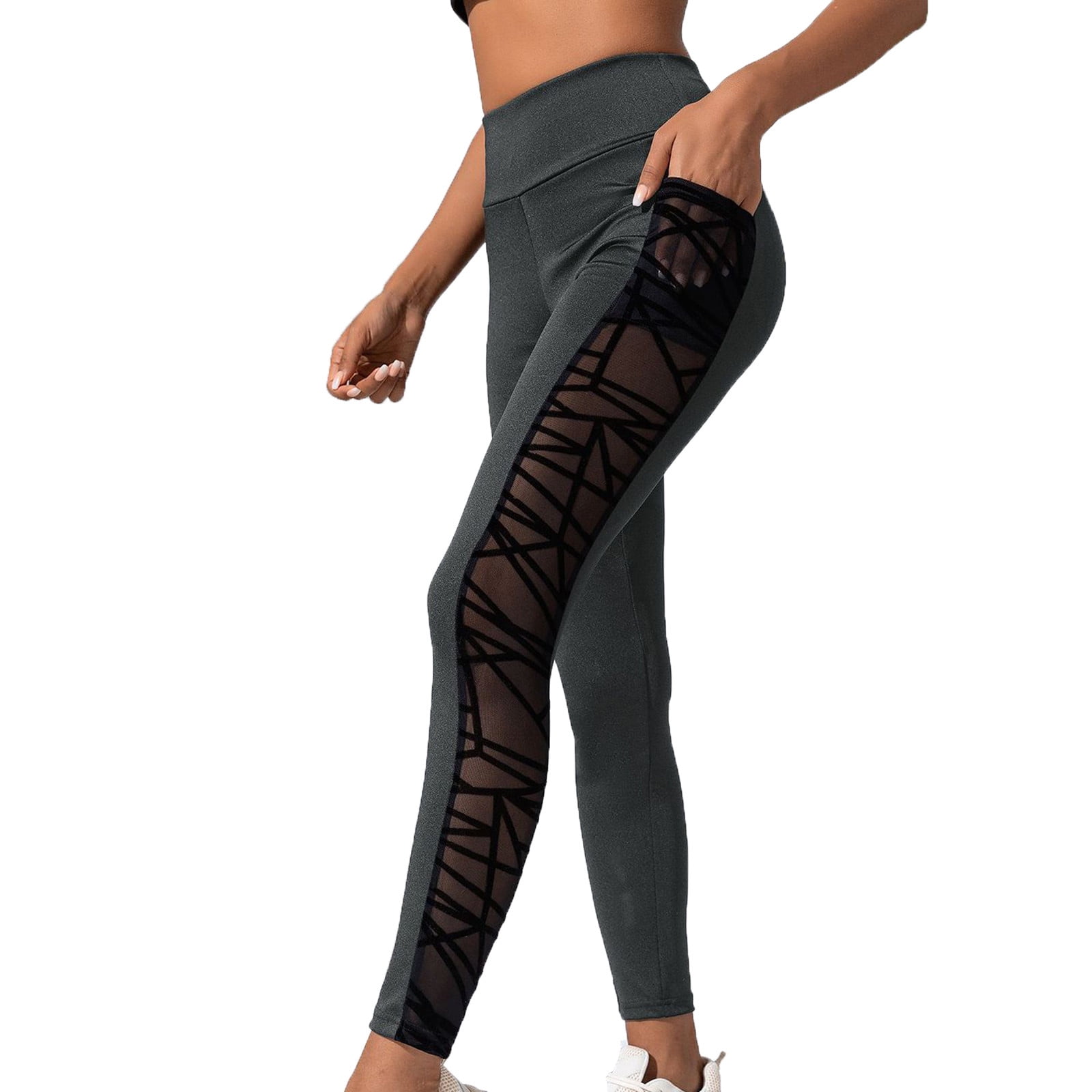 hotojiny High Waist Leggings for Women Trendy Mesh Patchwork Yoga ...