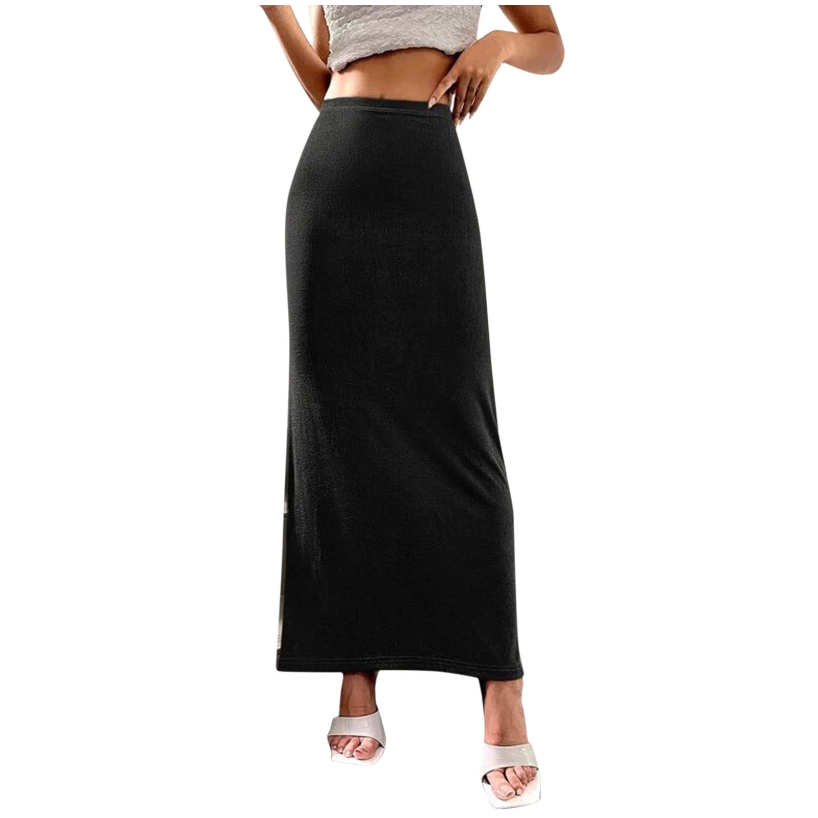 hotojiny Long Skirts for Women Velvet Casual Soft High Waist Maxi ...
