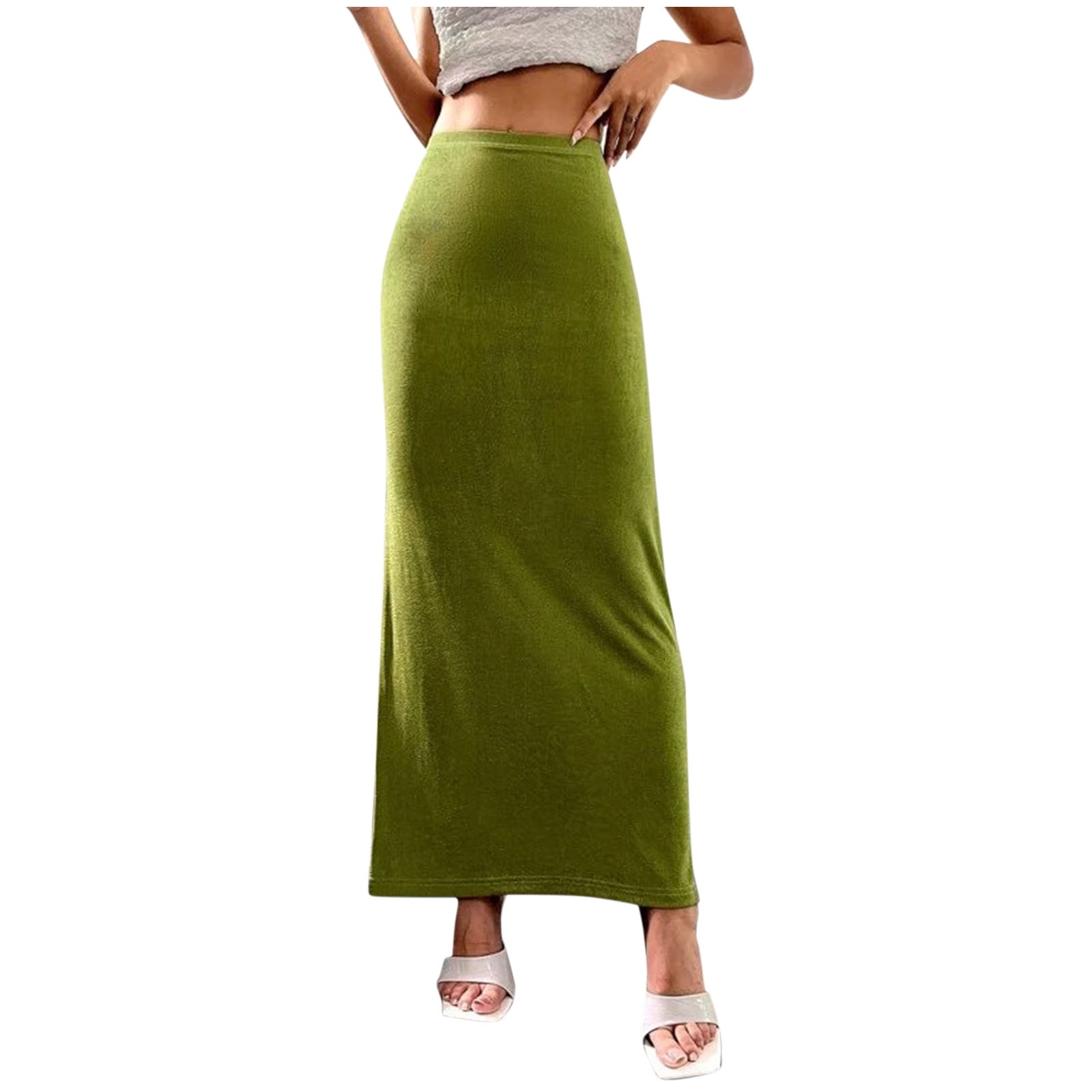 hotojiny Long Skirts for Women Velvet Casual Soft High Waist Maxi ...