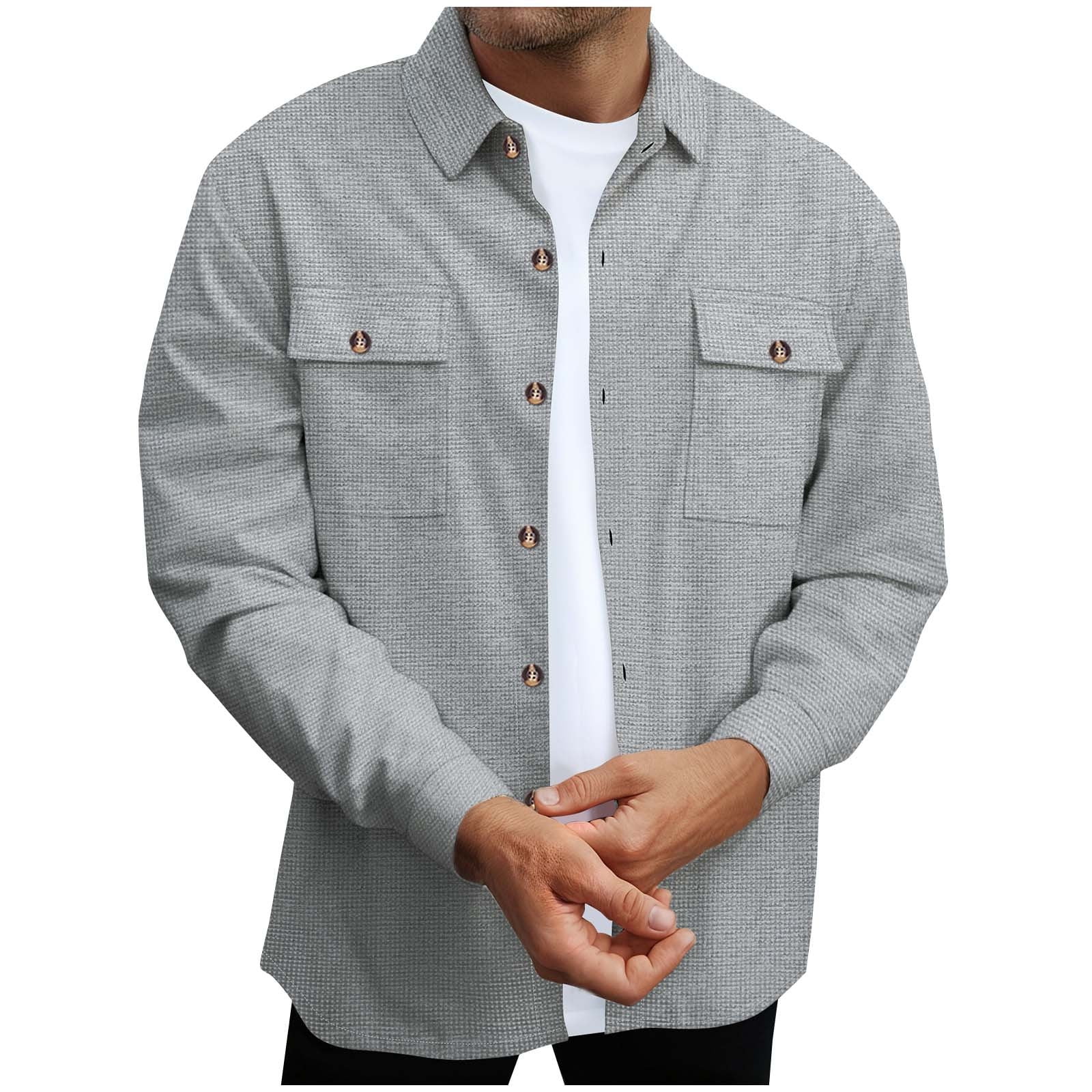hotojiny Men's Button down Shirts Long Sleeve Casual Fall Shacket ...
