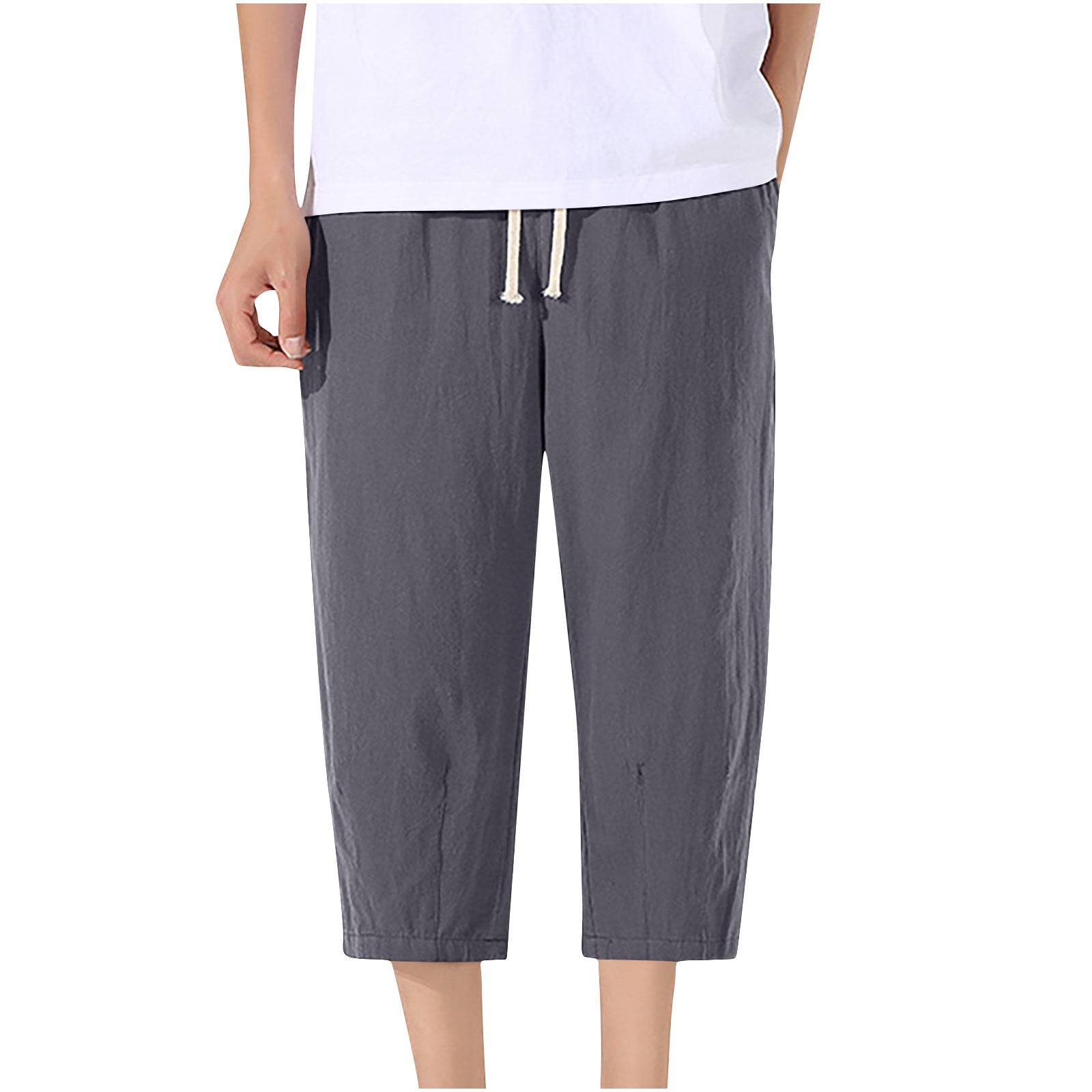 hotojiny Men's Capri Pants Lightweight Loose Wide Leg 3/4 Shorts ...
