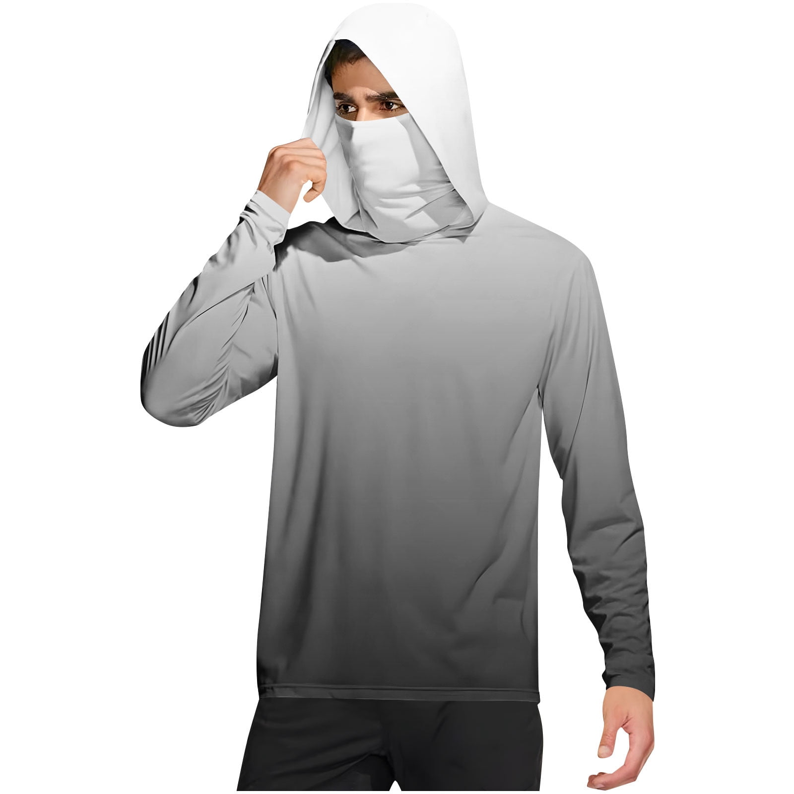 hotojiny Men's Hooded Sun Shirts with Mask Summer Fashion Fishing ...