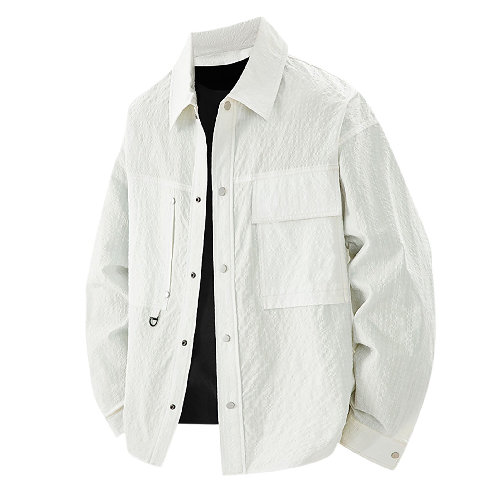 hotojiny Men's Shirt Jacket Shacket with Flap Pockets Casual Long ...