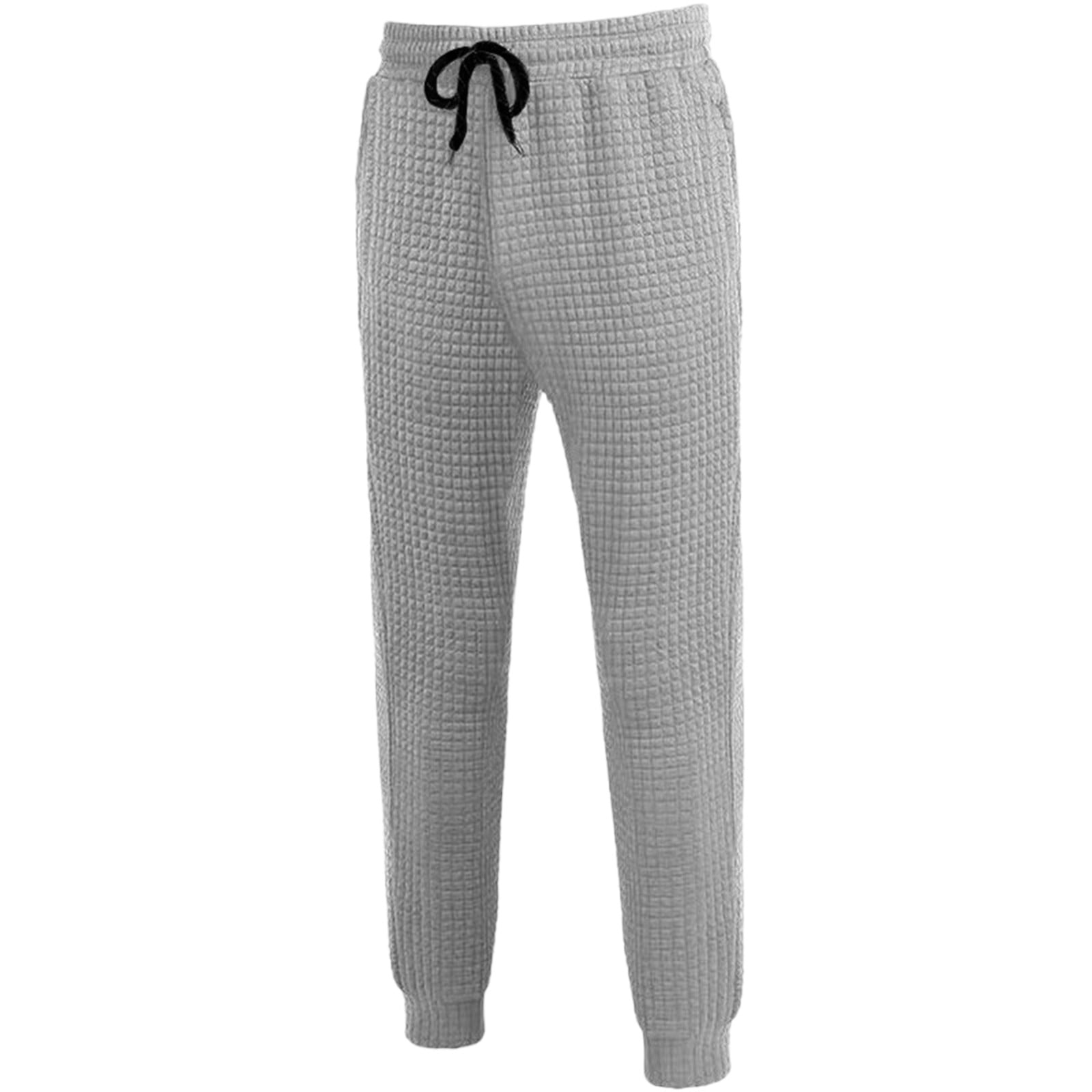 hotojiny Mens Casual Pants Textured Drawstring Joggers Fall Warm Hiking ...