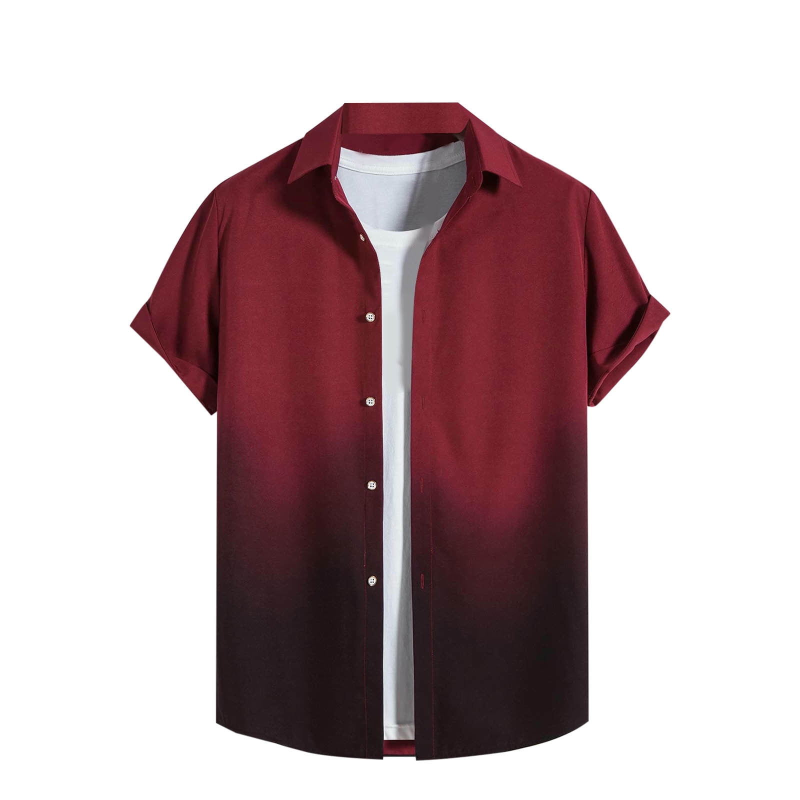 hotojiny Mens Gradient Shirts Casual Button down Short Sleeve Beach ...