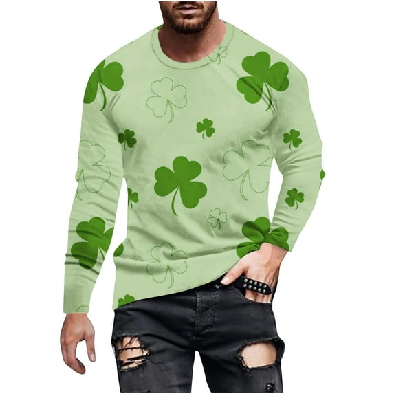 hotojiny Mens St Patrick's Day Shirts Casual Long Sleeve T-Shirt Big ...