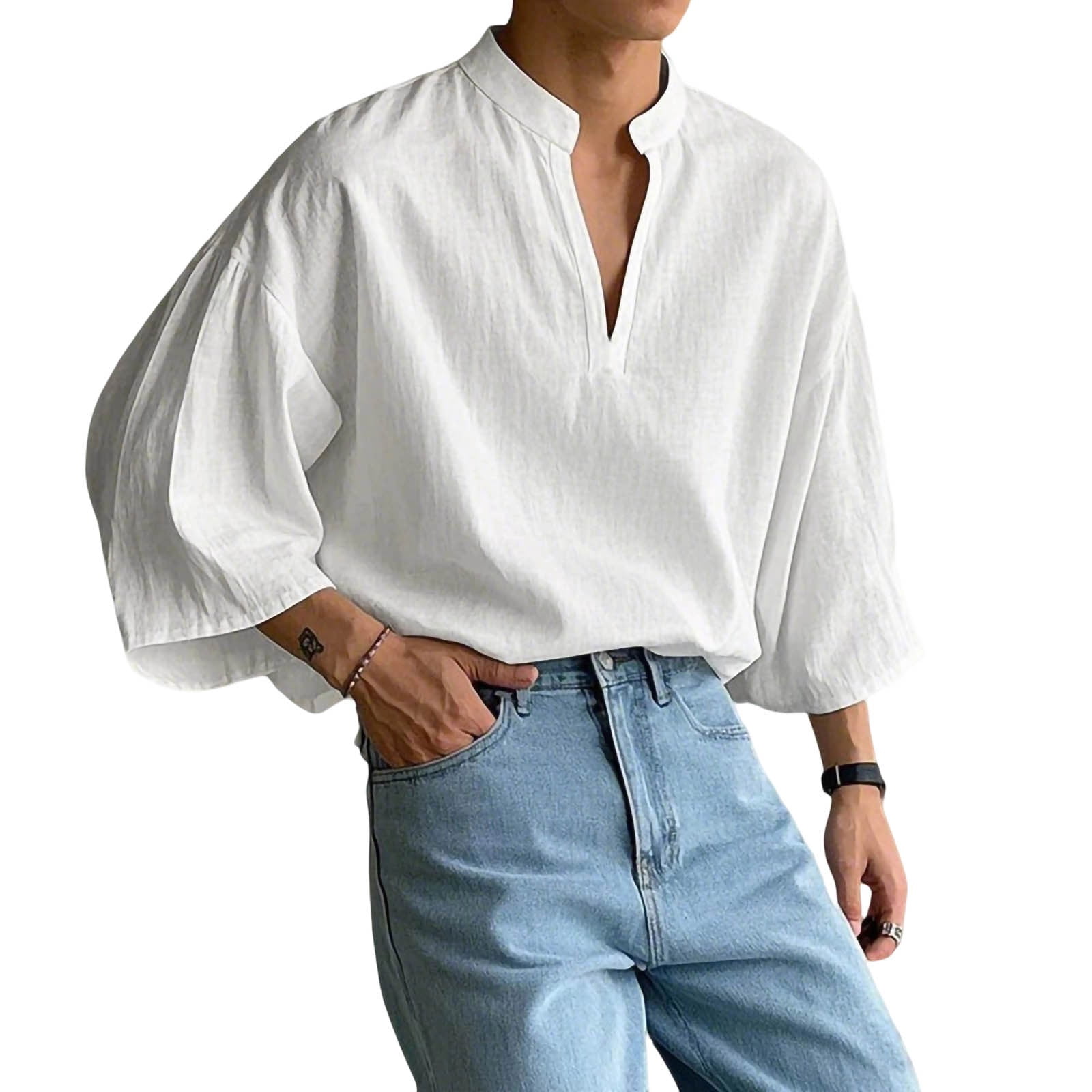 hotojiny Oversized Tshirts for Men 3/4 Sleeve Vintage Basic Loose Tees ...