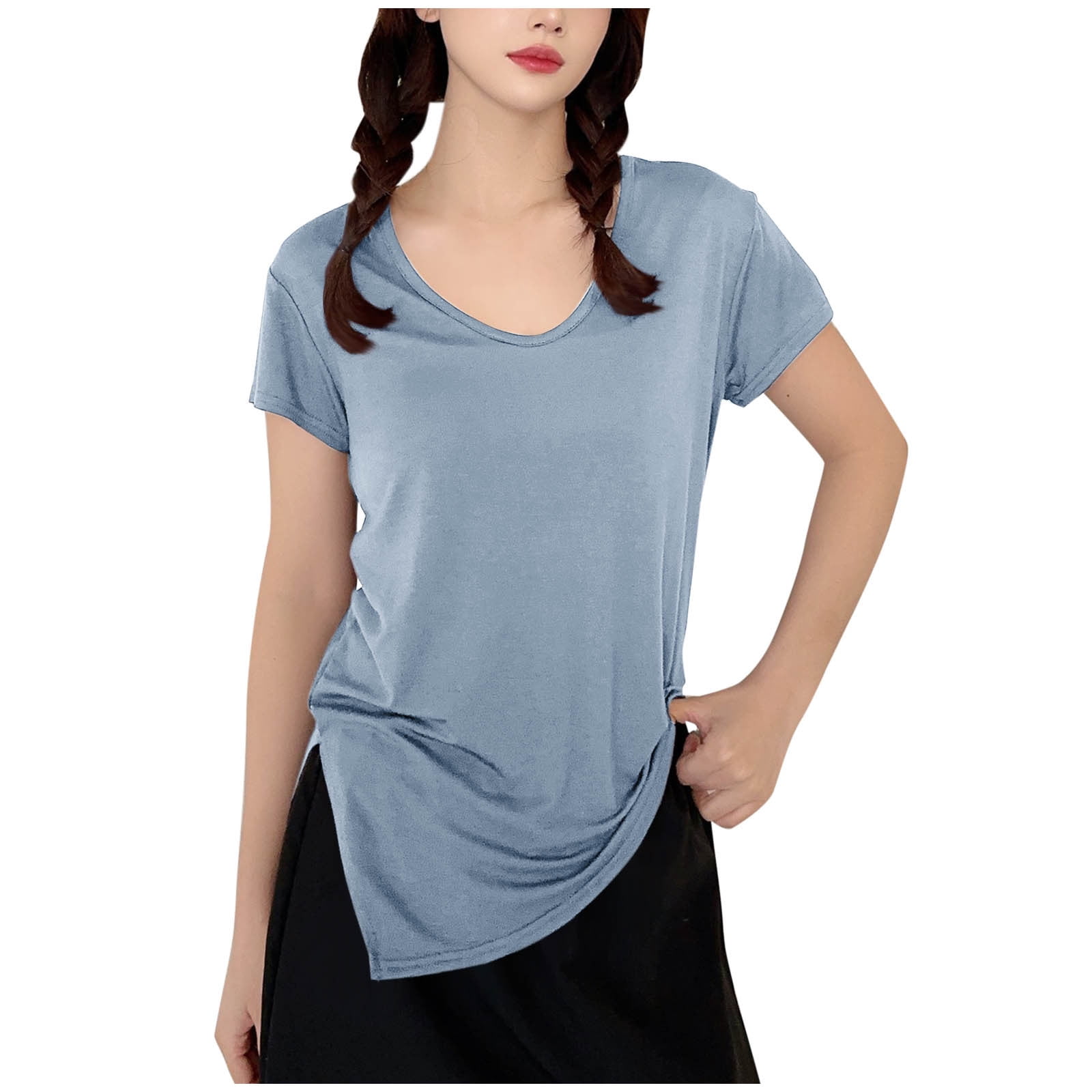 hotojiny Pajama Shirts for Women Oversized Boyfriend Short Sleeve V ...