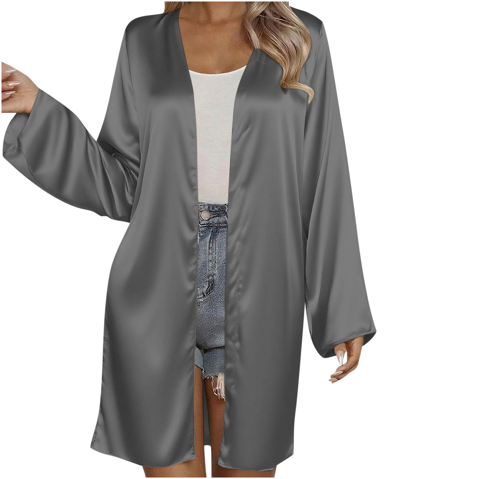 hotojiny Satin Cardigan for Women Soft Comfy Long Sleeve Lightweight ...
