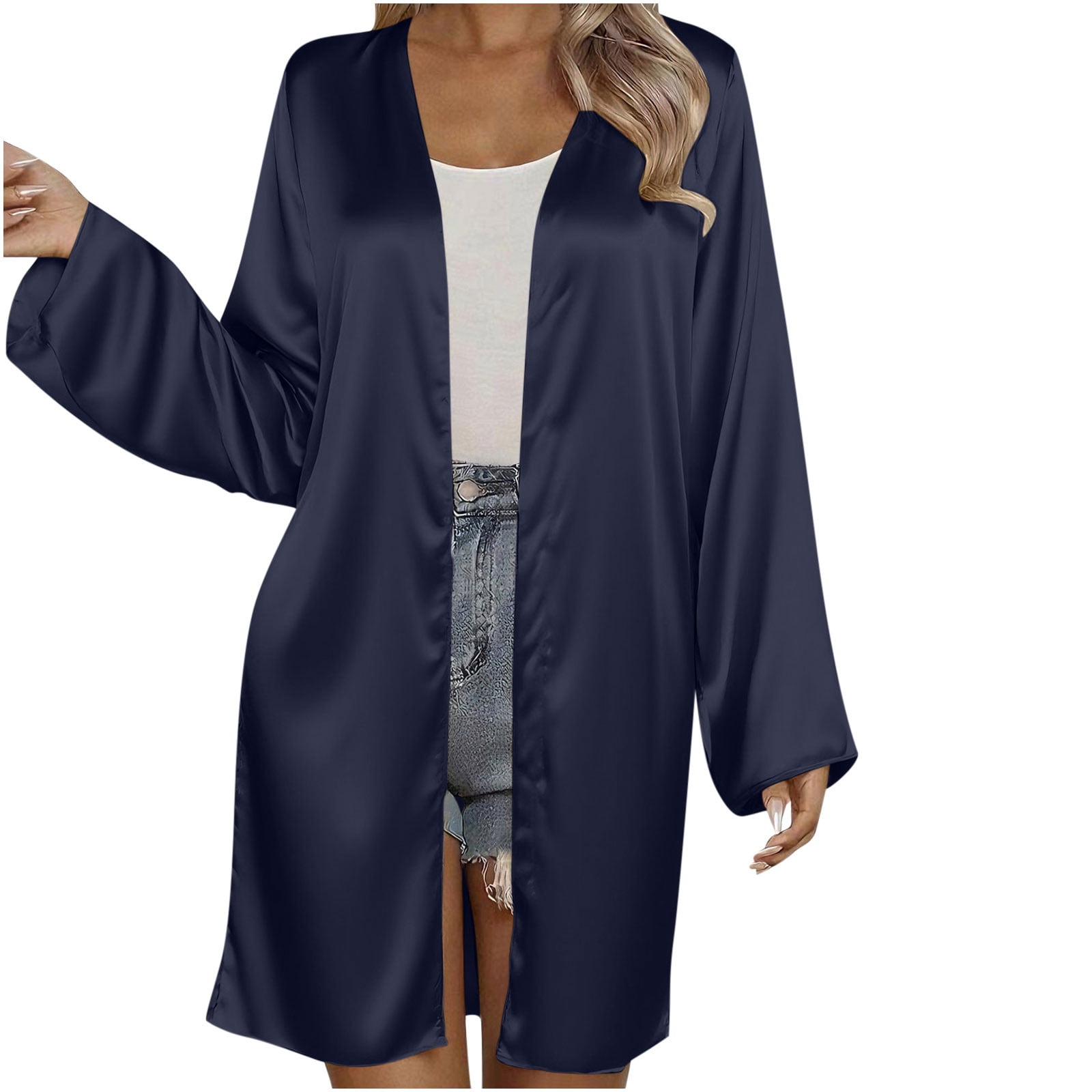 hotojiny Satin Cardigan for Women Soft Comfy Long Sleeve Lightweight ...