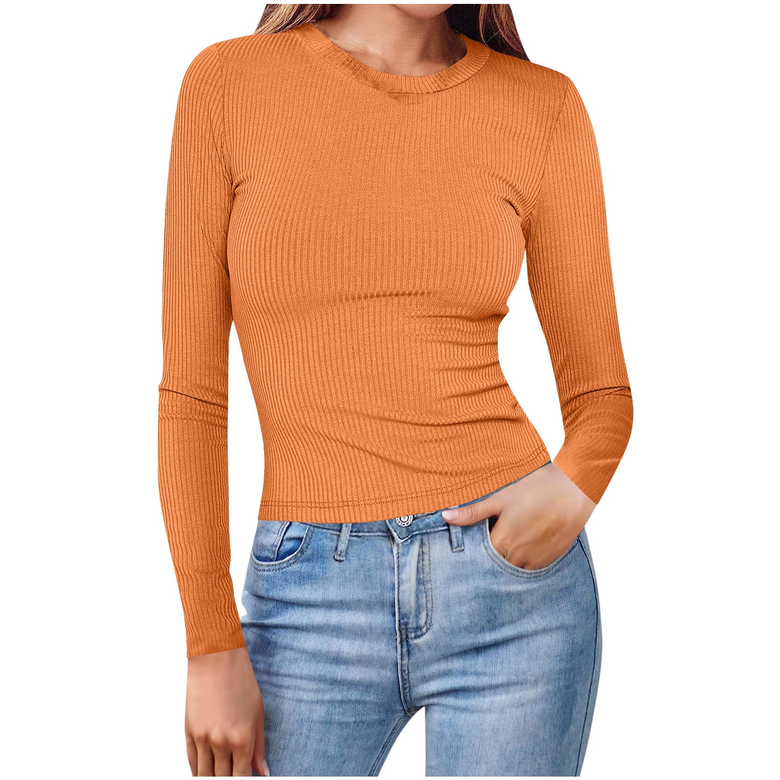 hotojiny Spring Tops for Women Casual Slim Long Sleeve Crew Neck Tunic ...