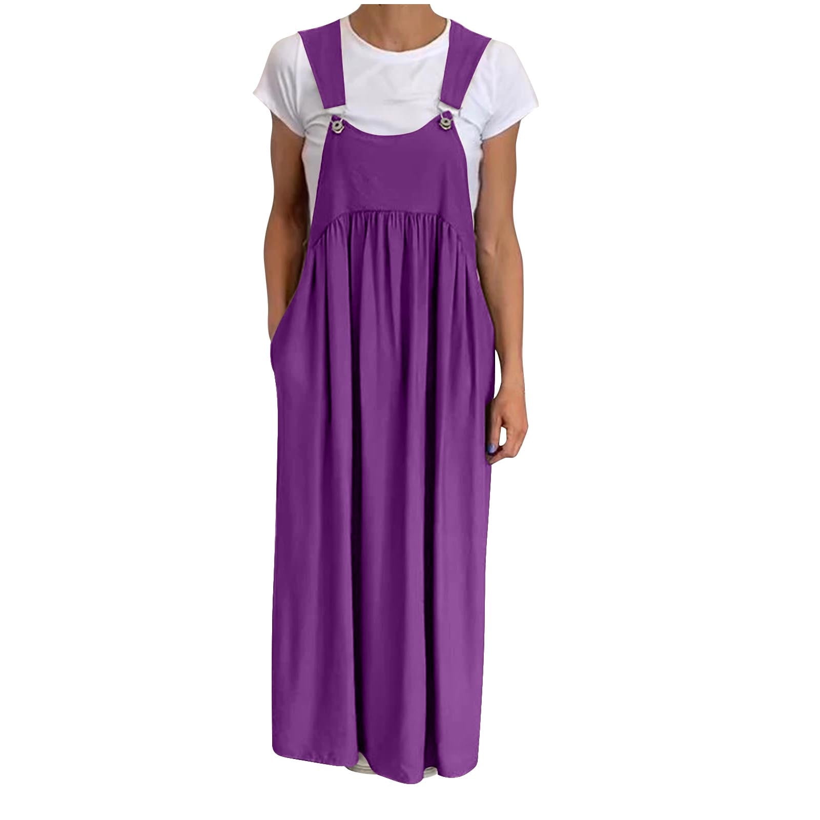 hotojiny Summer Dresses for Women Plus Size Cotton Linen Pleated Maxi ...