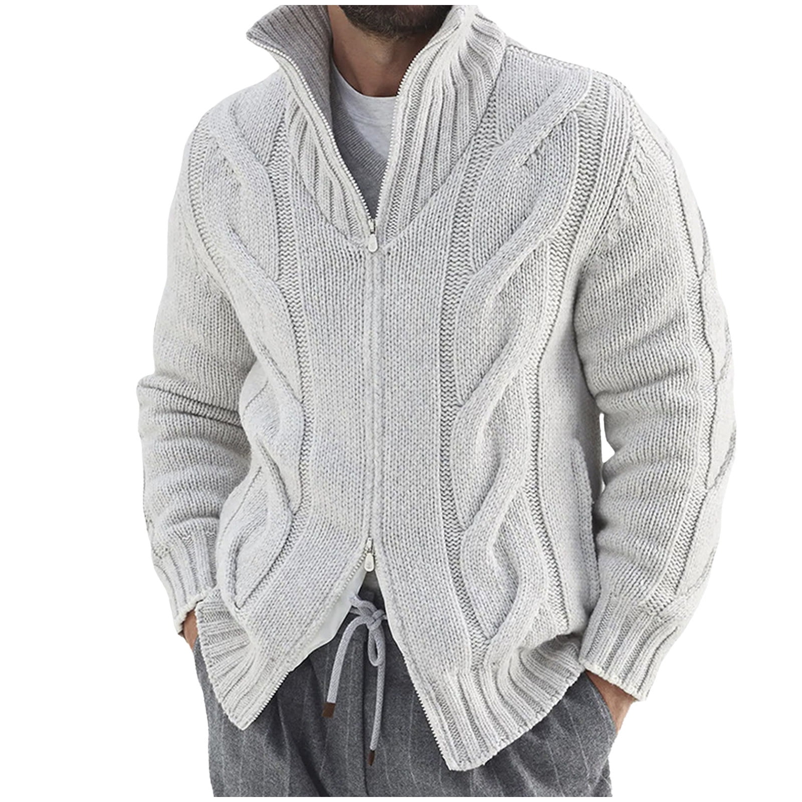 hotojiny Sweaters for Men Winter Warm Long Sleeve Cable Knit Top Loose ...