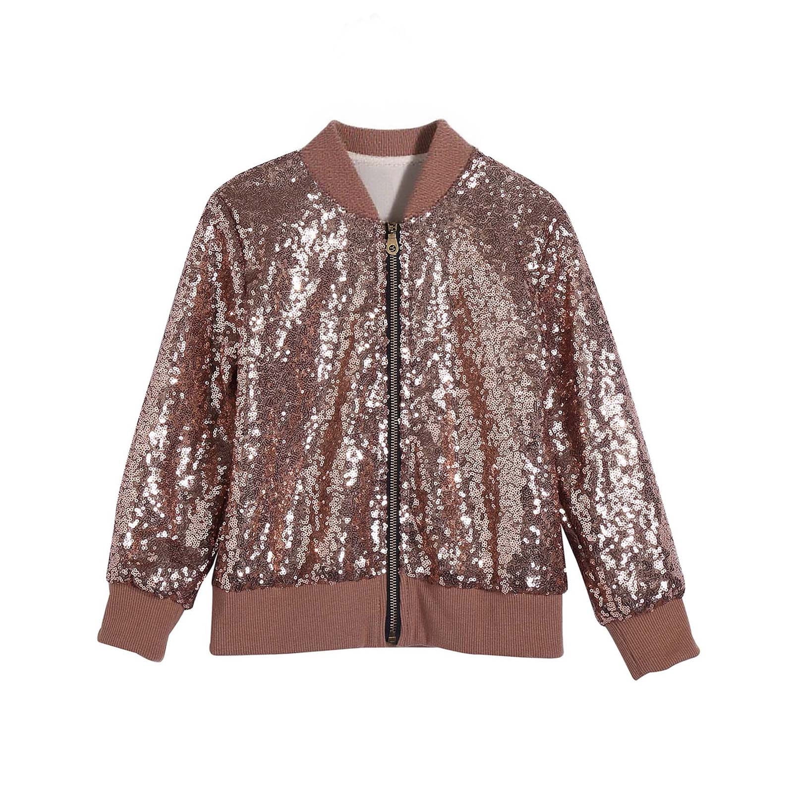hotojiny Unisex Girls Sequin Jacket Lightweight Glitter Sparkle Long ...