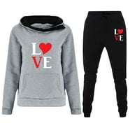 Womens Winter Warm Fleece Lined Two-piece Outfits Heartbeat Print ...