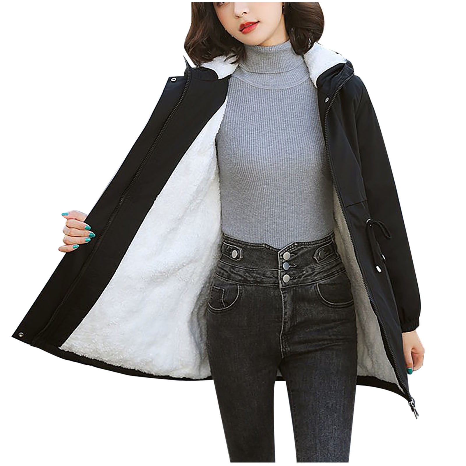 hotojiny Winter Coats for Women Fleece Thick Jacket Warm Fuzzy Sherpa ...