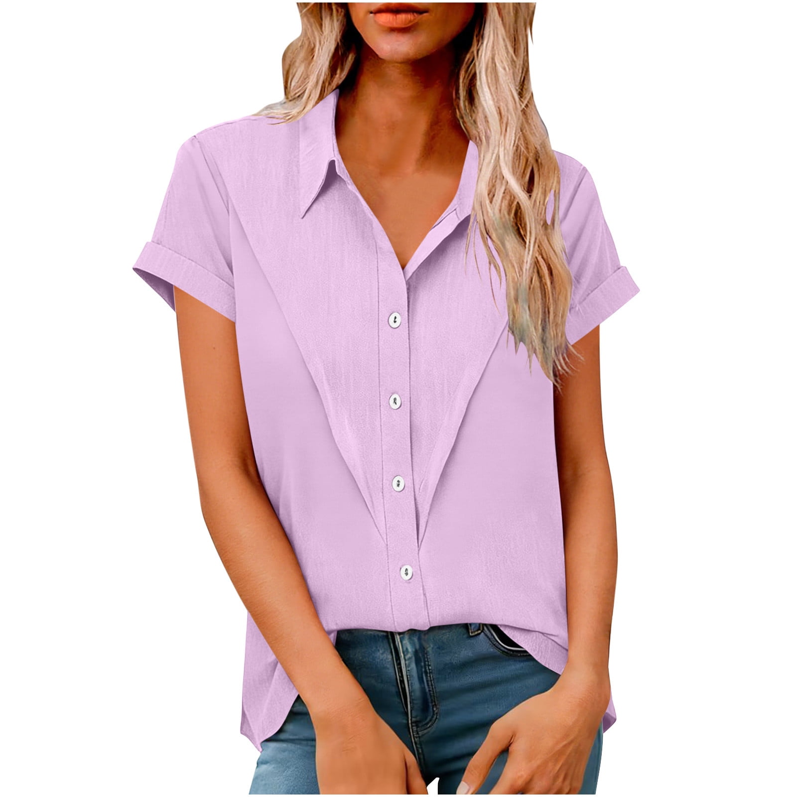 hotojiny Women Blouses Short Sleeve Button down Shirts Cooling Business ...