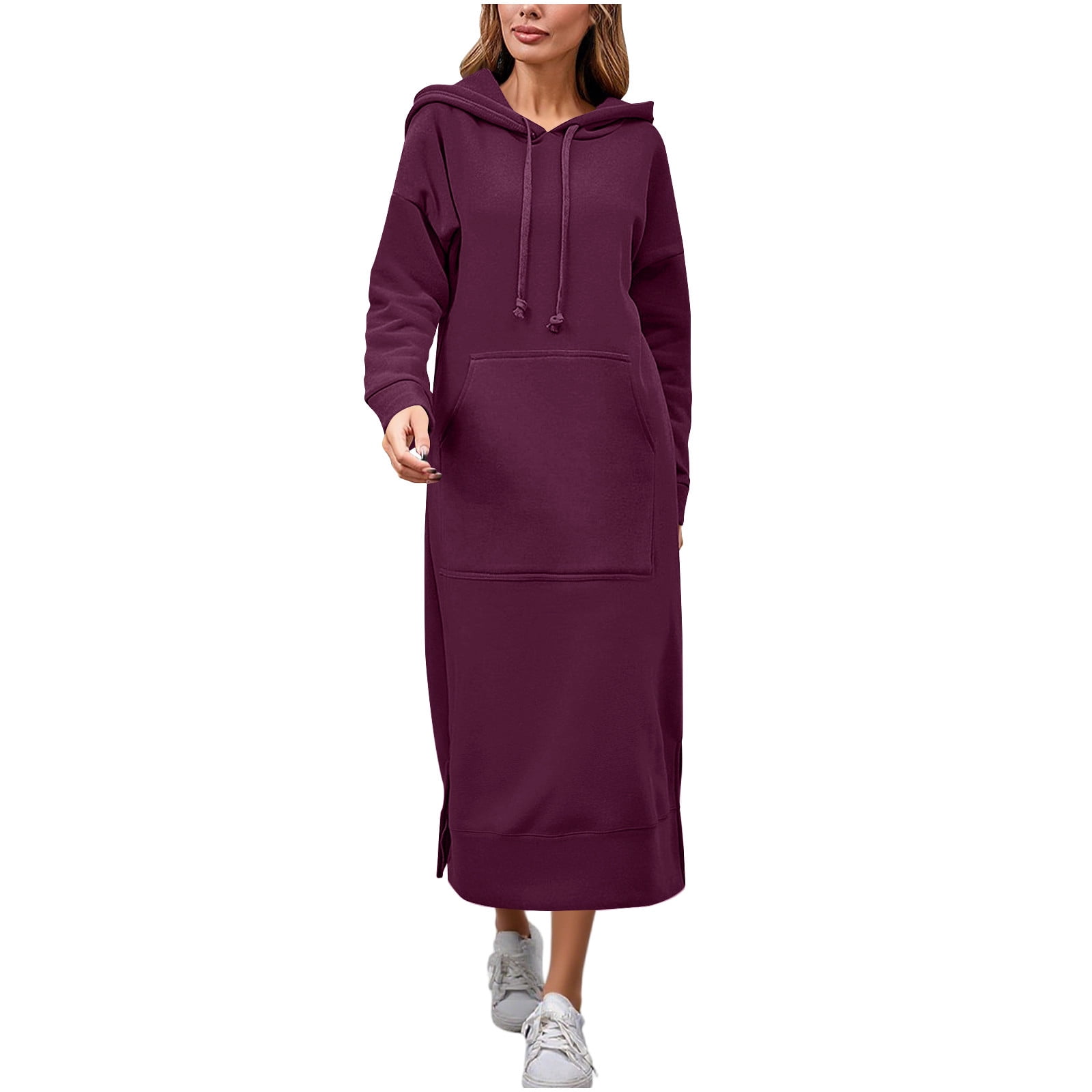 hotojiny Women Hoodies Dress Plus Size Hooded Sweatshirts Dress Casual ...