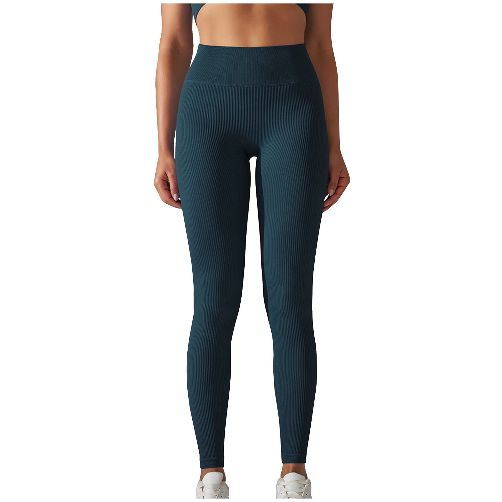 hotojiny Women Rib Knit Leggings Seamless High Waisted Workout Yoga ...