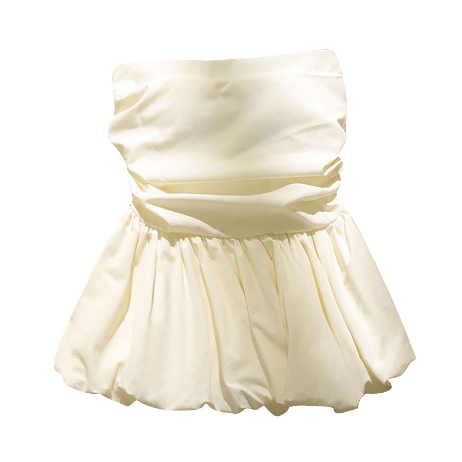 hotojiny Women Tube Tops Strapless Ruffle Hem Bandeau Tops Cute ...